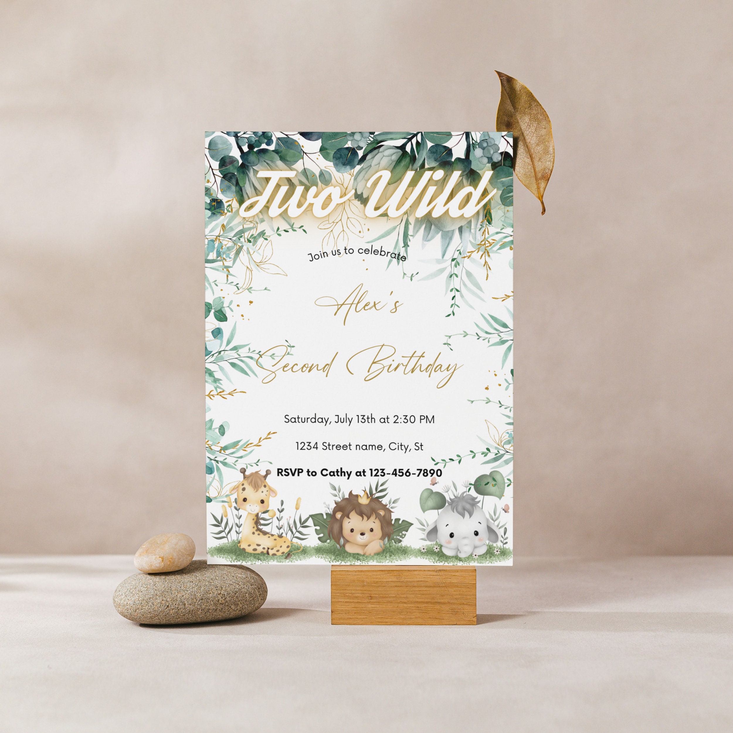 Two Wild Birthday Invite | Safari Birthday Invitation | Jungle Animals ...