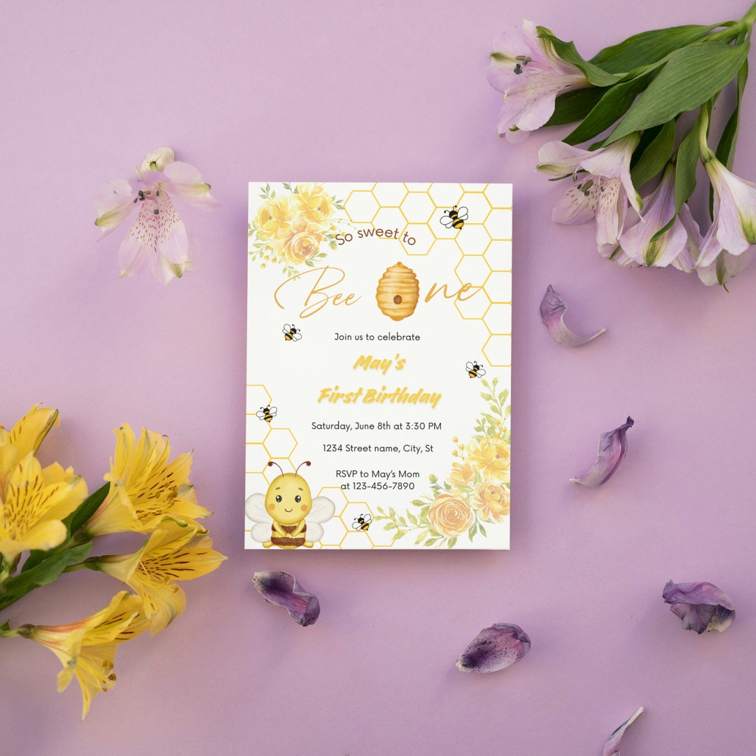 Bee First Birthday Invitation | First Bee Day Invitation | Honey Bee ...