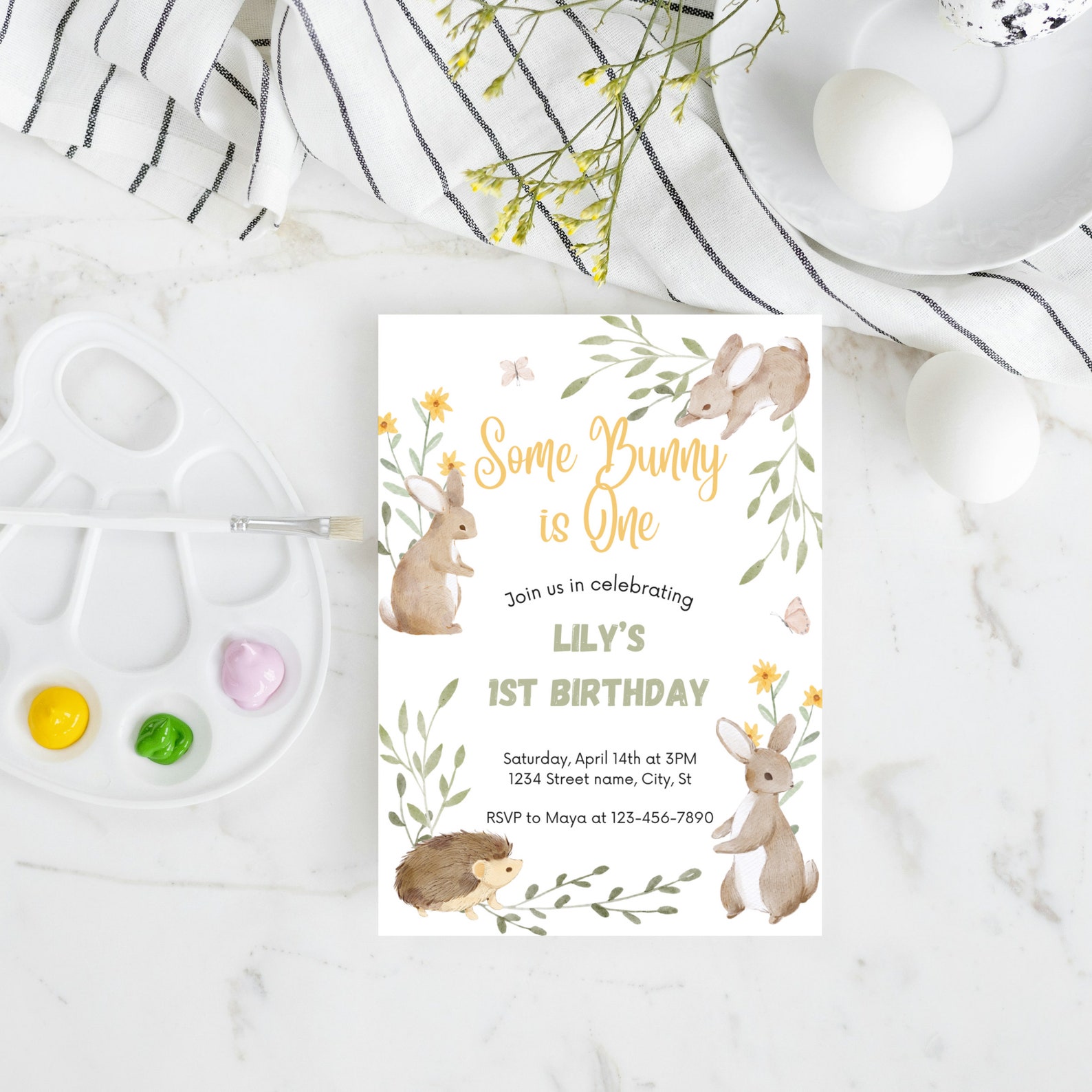 Bunny Birthday Invitation | Some Bunny is One Invitation Template ...