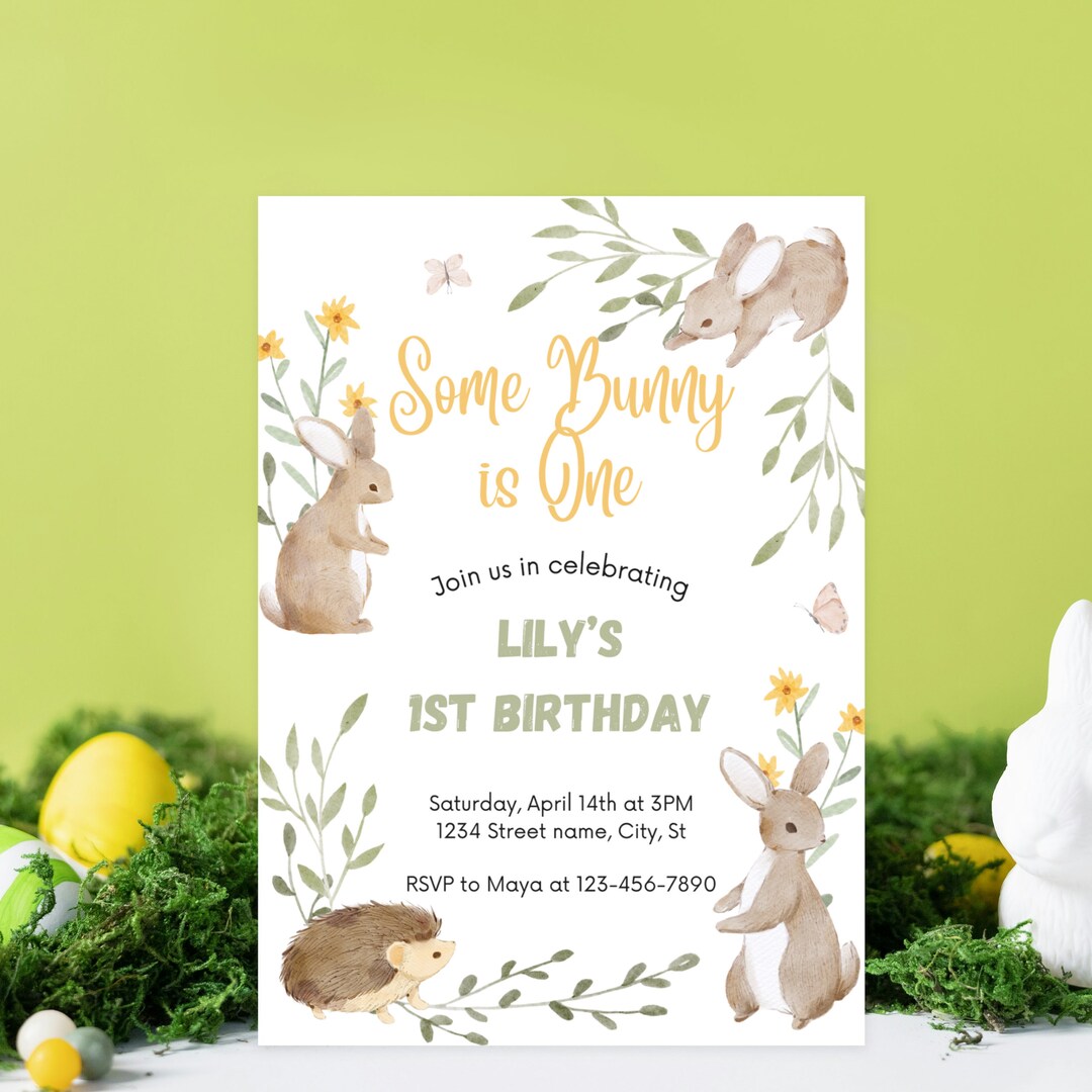 Bunny Birthday Invitation | Some Bunny is One Invitation Template ...