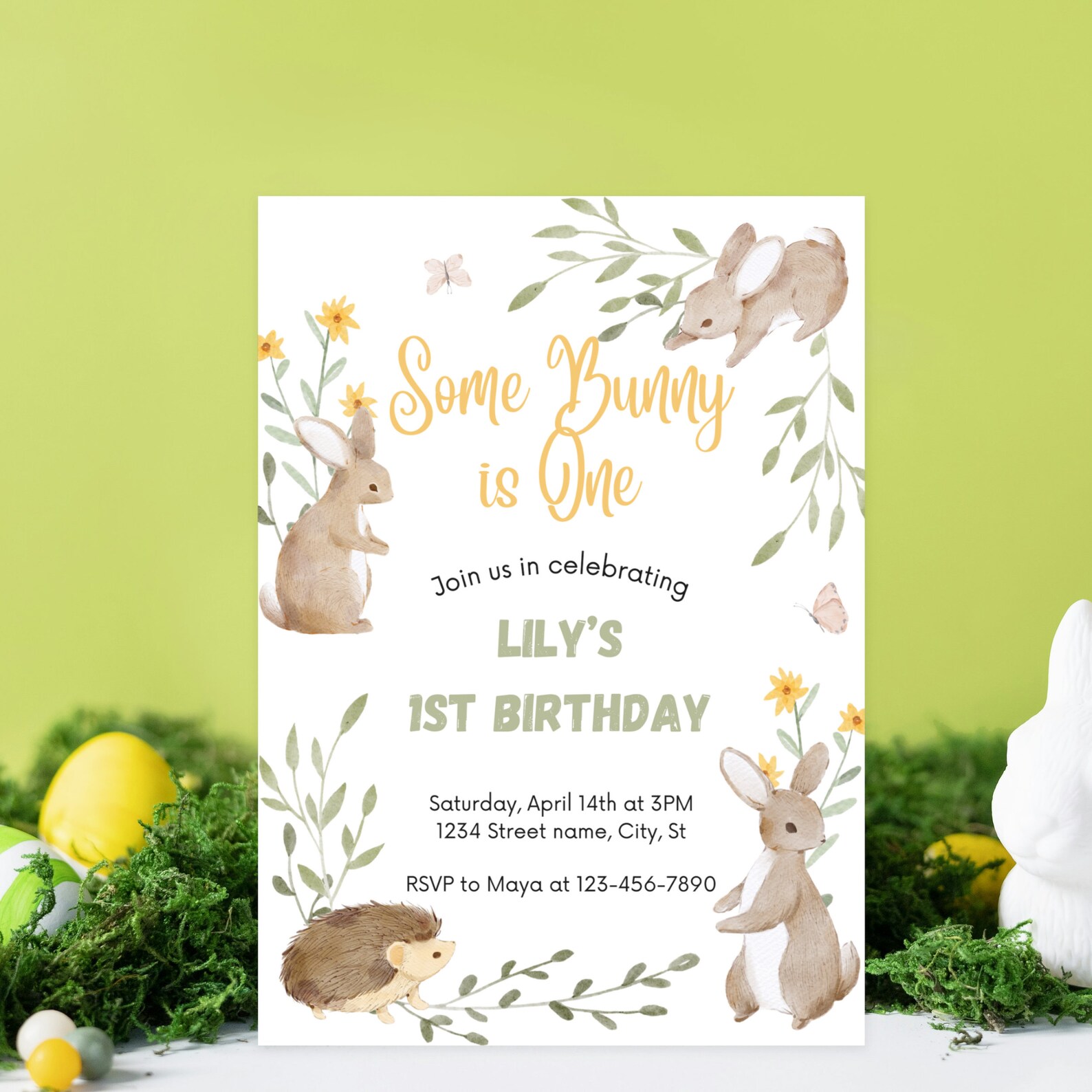 Bunny Birthday Invitation | Some Bunny is One Invitation Template ...