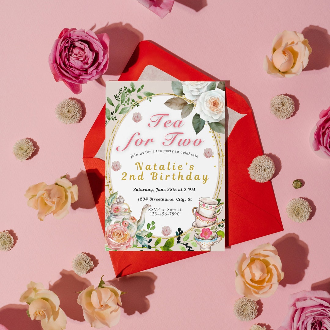 Tea for Two Birthday Invitation | Editable Tea for Two 2nd Birthday ...