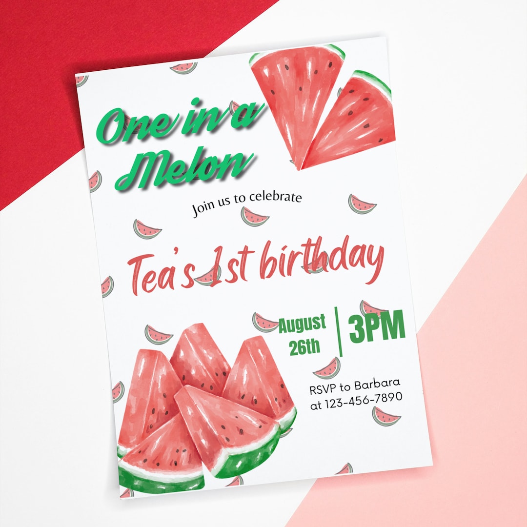 One in a Melon Birthday Invite | Editable Watermelon Invitation | First ...