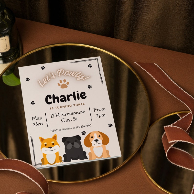 Dog Birthday Invitation | Let’s Party Invite | Dog Theme Birthday ...