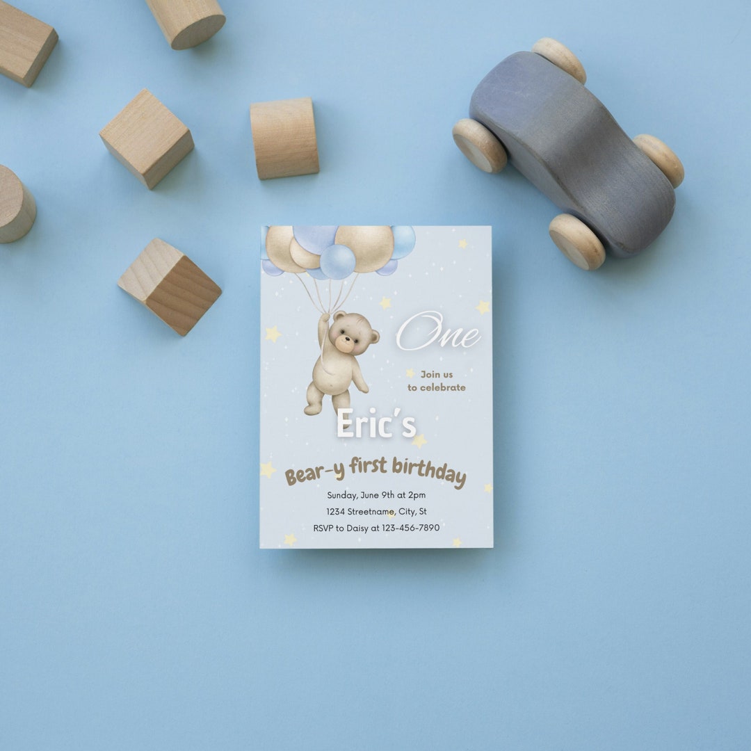 Beary First Birthday Invitation | Teddy Bear Birthday Invite | Bear-y ...