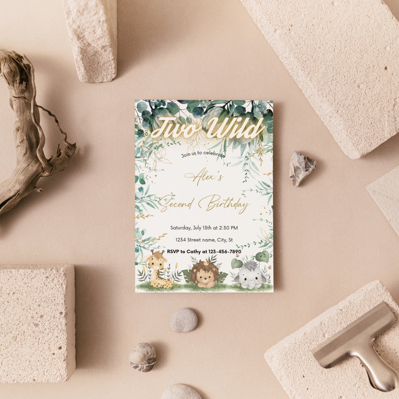 Two Wild Birthday Invite | Safari Birthday Invitation | Jungle Animals ...