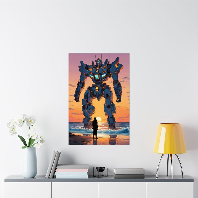 Anime Mecha Gundam Ocean Sunset Poster Gundam Anime Ocean Poster Sci Fi ...