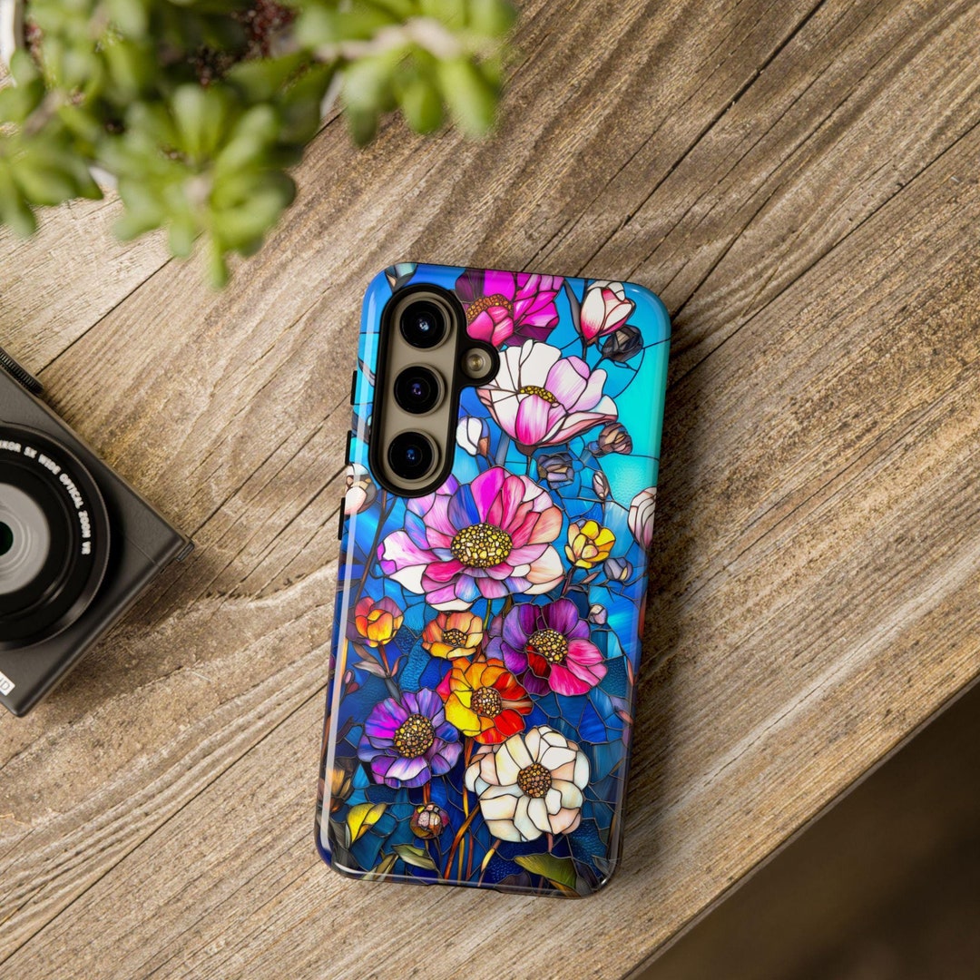 Stained Glass Flowers Samsung Galaxy Case, Floral Phone Cover, Colorful ...