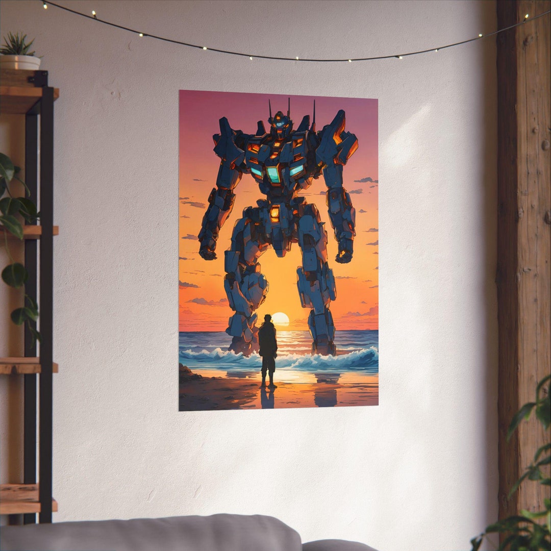 Anime Mecha Gundam Ocean Sunset Poster Gundam Anime Ocean Poster Sci Fi ...