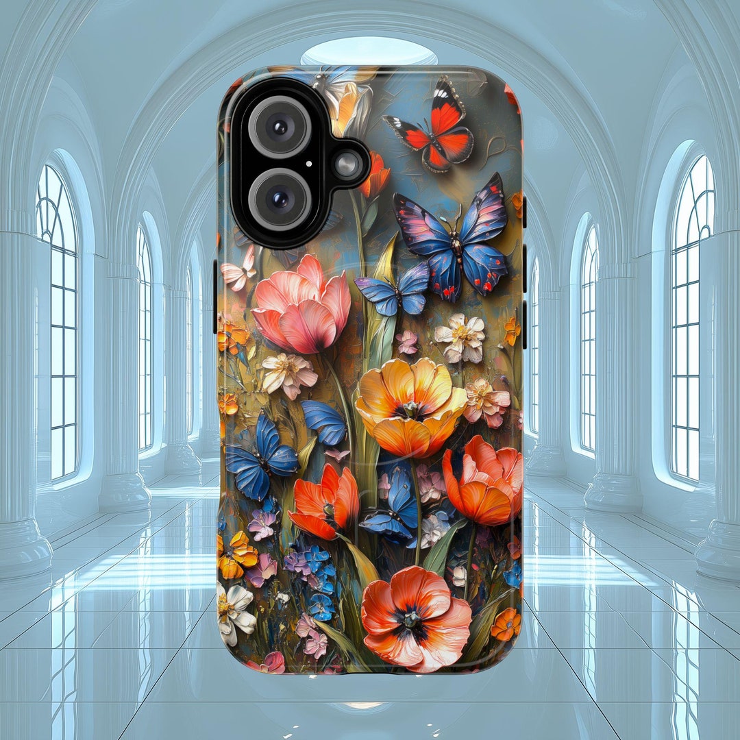 Butterflies and Flowers Magnetic Phone Case, Tough Protective Case ...