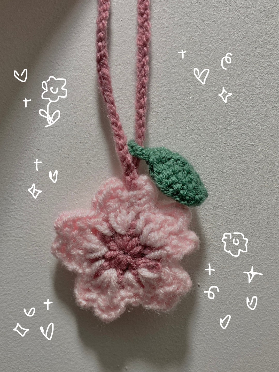 1pc Sakura Cherry Blossom Crochet Handmade Keychain Hanging Car ...