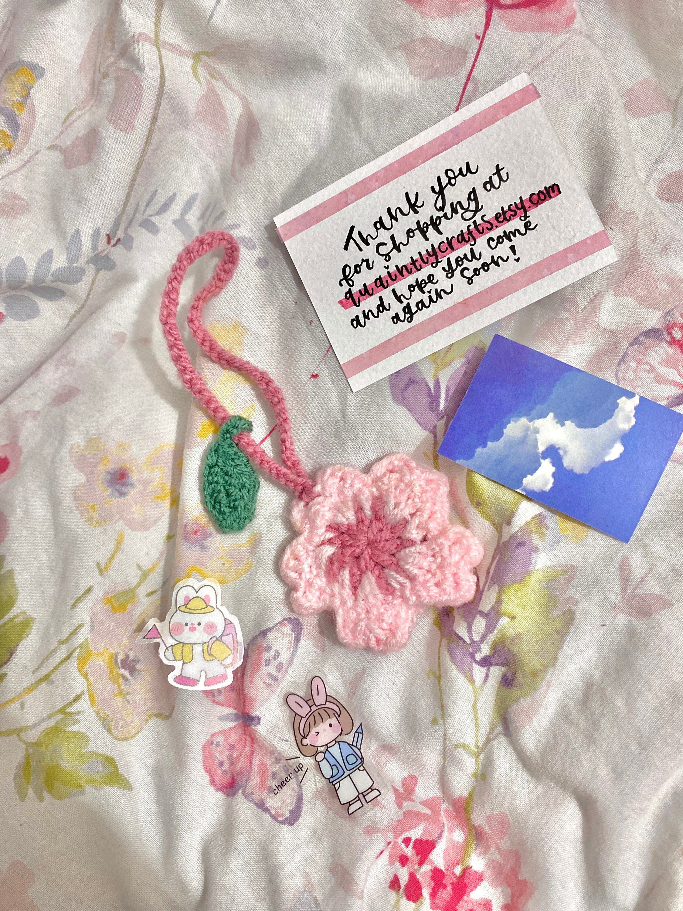 1pc Sakura Cherry Blossom Crochet Handmade Keychain Hanging Car ...