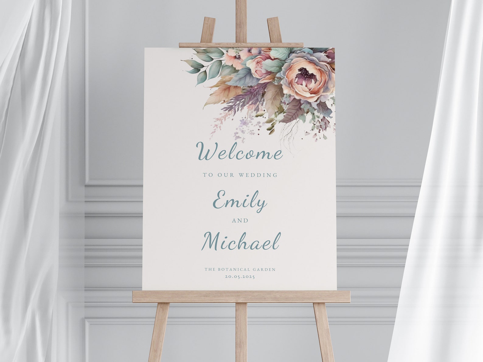 Boho Wedding Welcome Sign, Greenery Printable Custom Wedding Sign ...