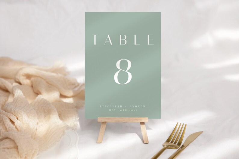 Minimalist Sage Green Wedding Table Number, Minimalist Greenery Wedding ...
