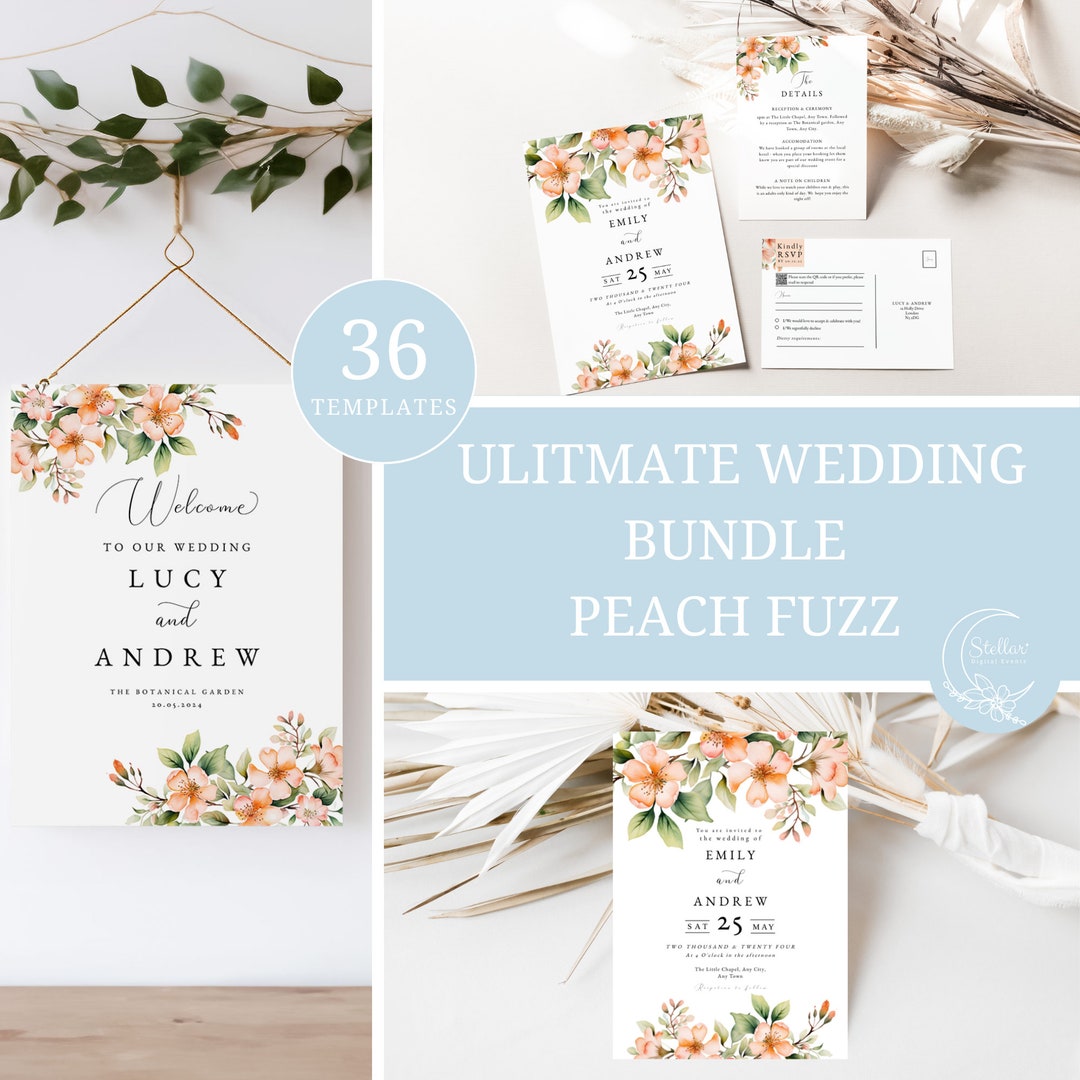 Peach Fuzz Wedding Bundle, Wedding Stationery Templates, Wedding ...