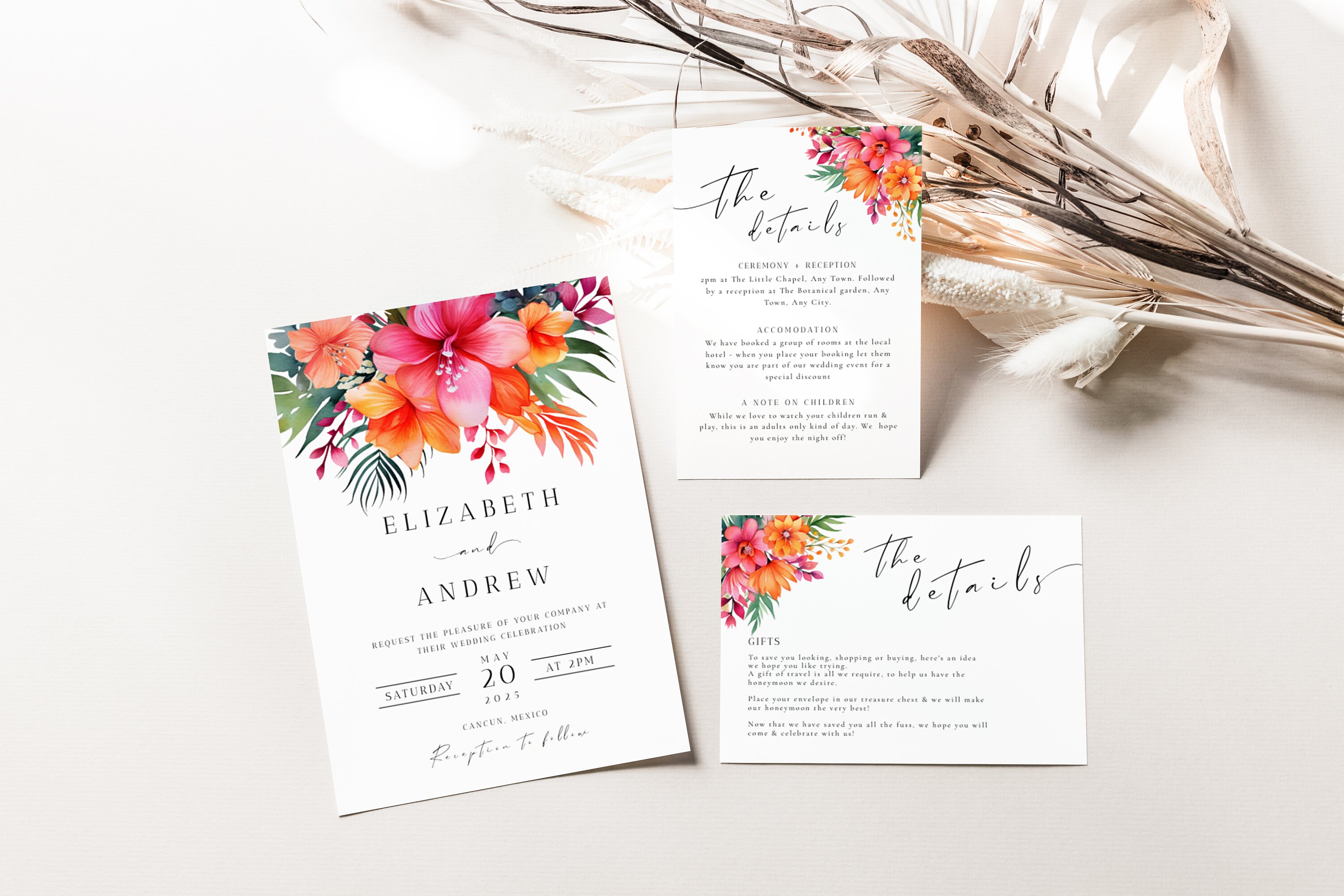 Tropical Wedding Invitation Set, Beach Wedding, Destination Wedding ...