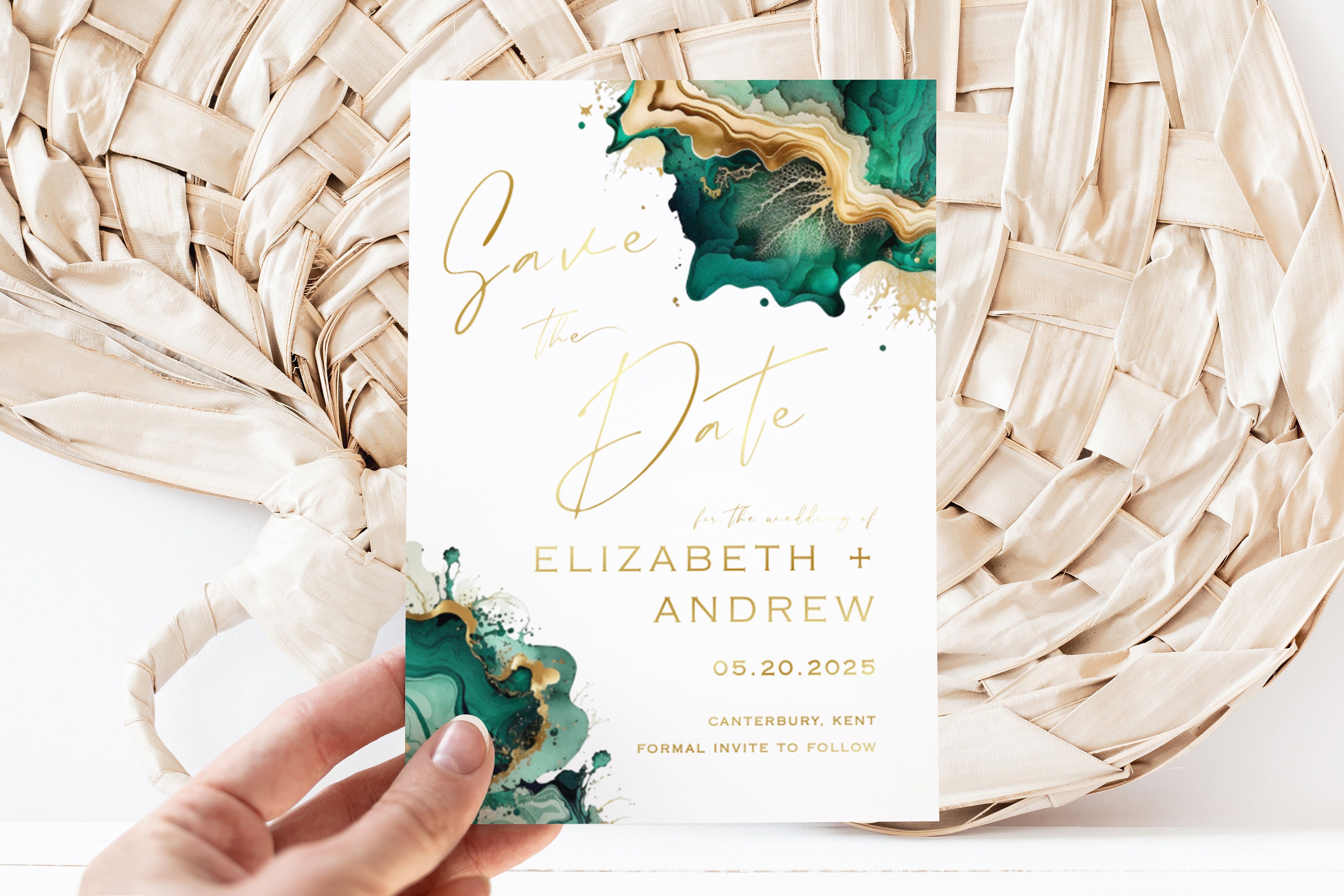 Minimalist Emerald Green Save the Date Card Template, Minimalist Save the Date Card, Photo Save ...