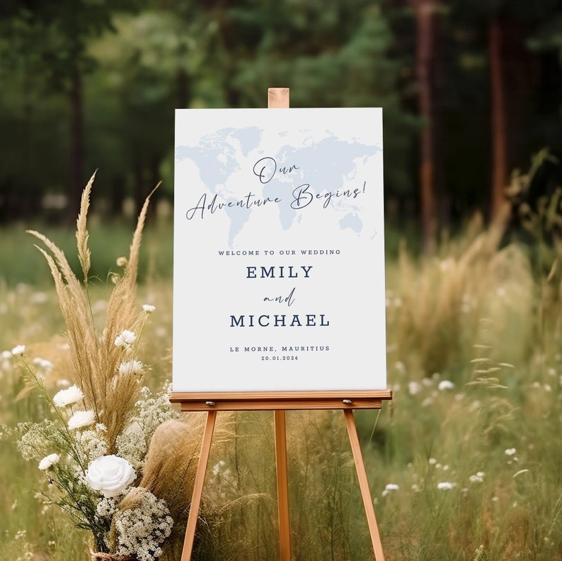 Destination Wedding Welcome Sign, Travel Themed Wedding, World Map ...