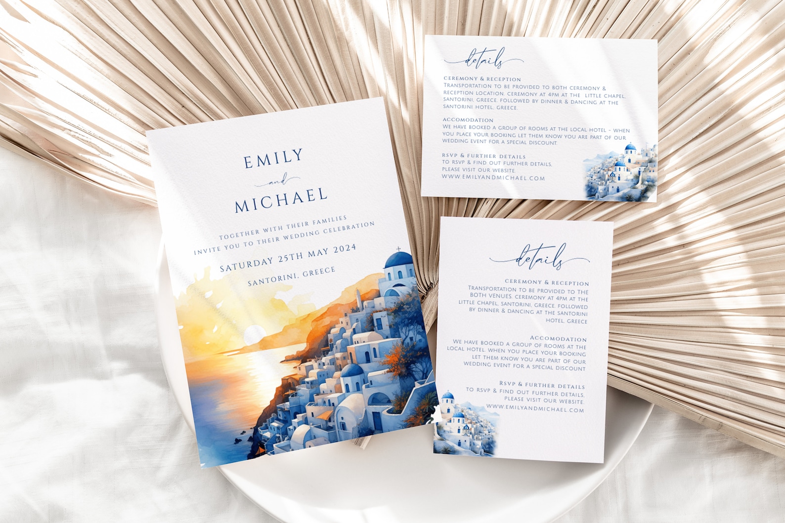 Santorini Wedding Invitation, Watercolor Wedding Map, Greece Wedding ...