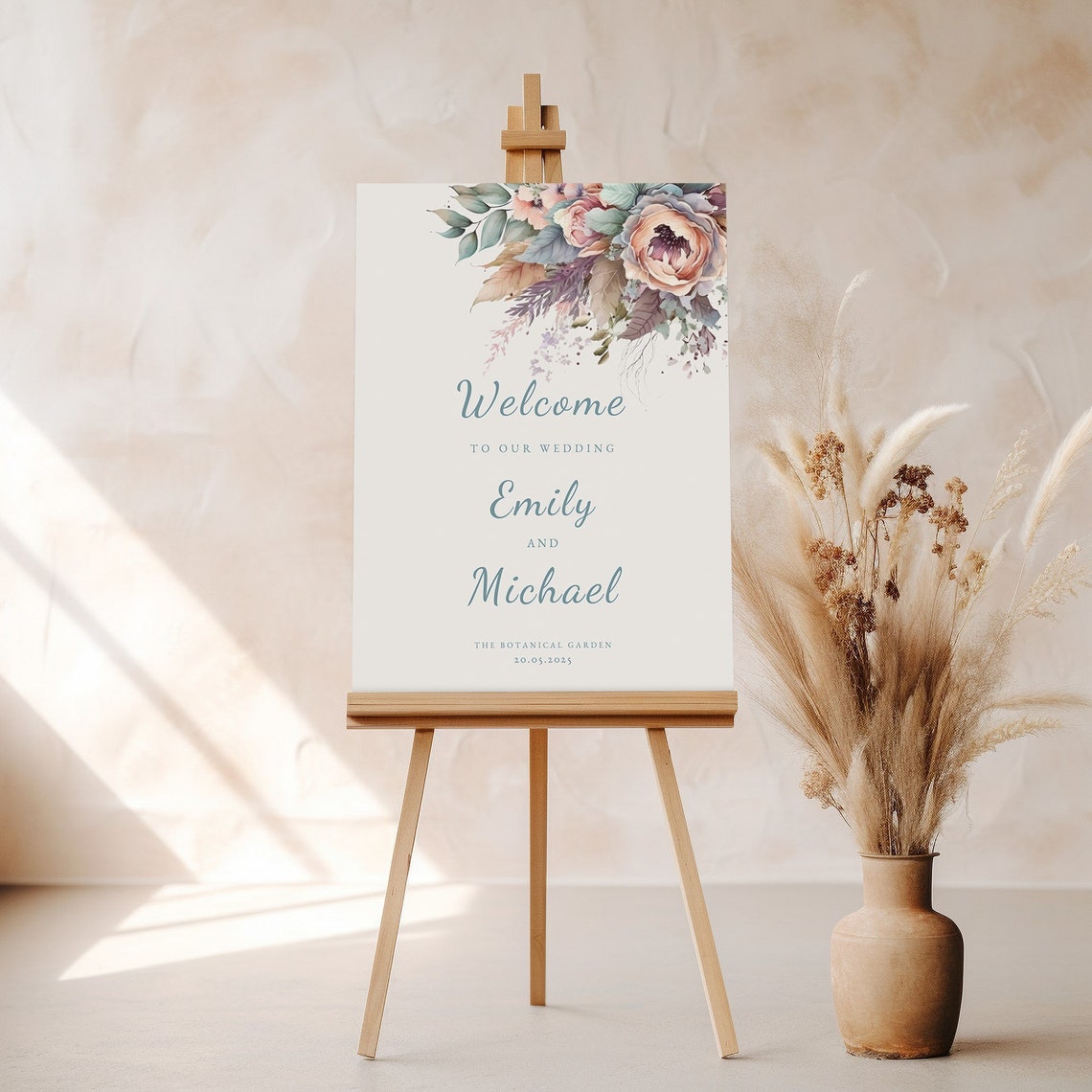 Boho Wedding Welcome Sign, Greenery Printable Custom Wedding Sign ...