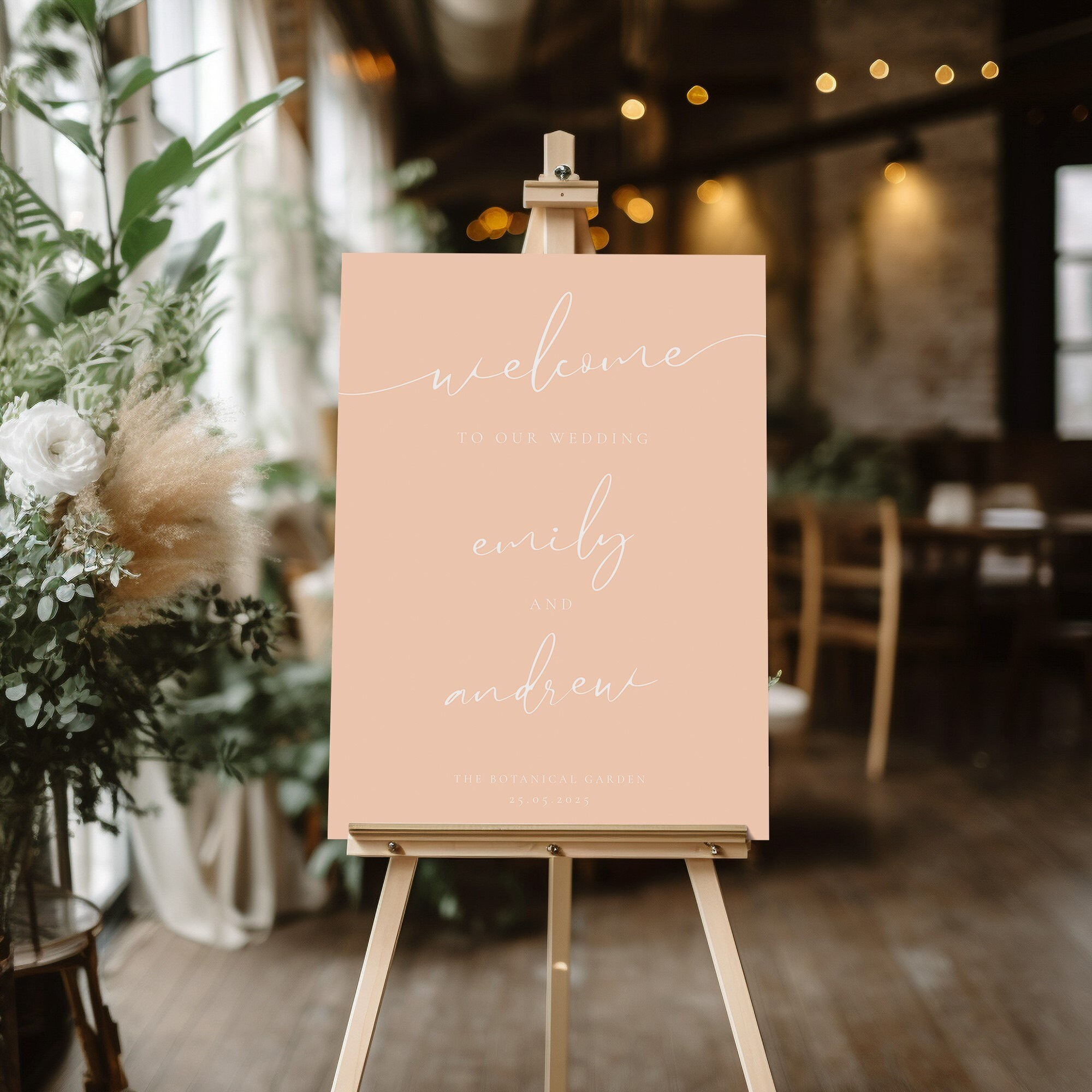 Minimalist Peach Welcome Sign, Wedding Welcome Reception Sign, Modern ...