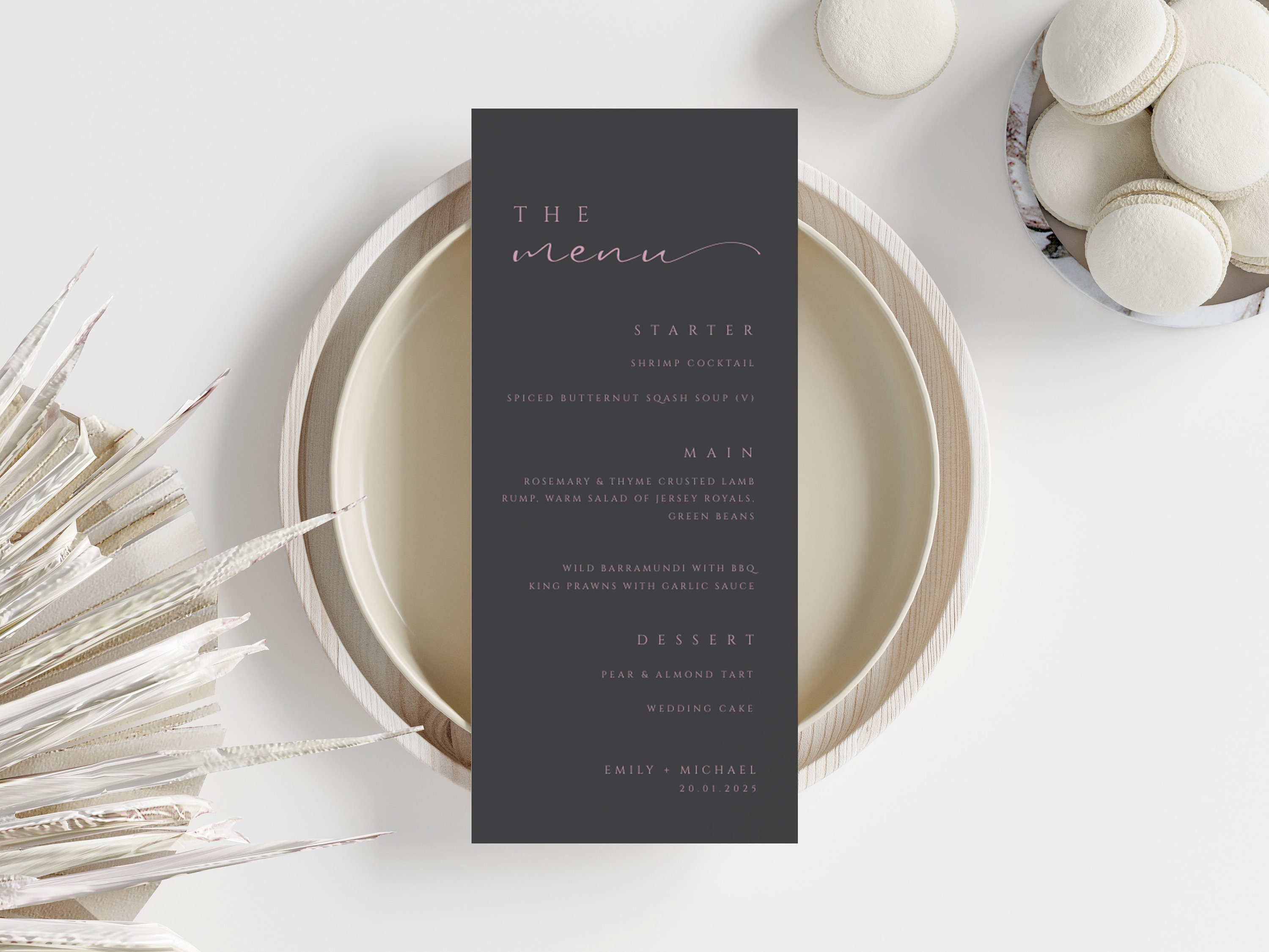Minimalistic Menu Template, Modern Dinner Menu, Grey & Blush Pink ...