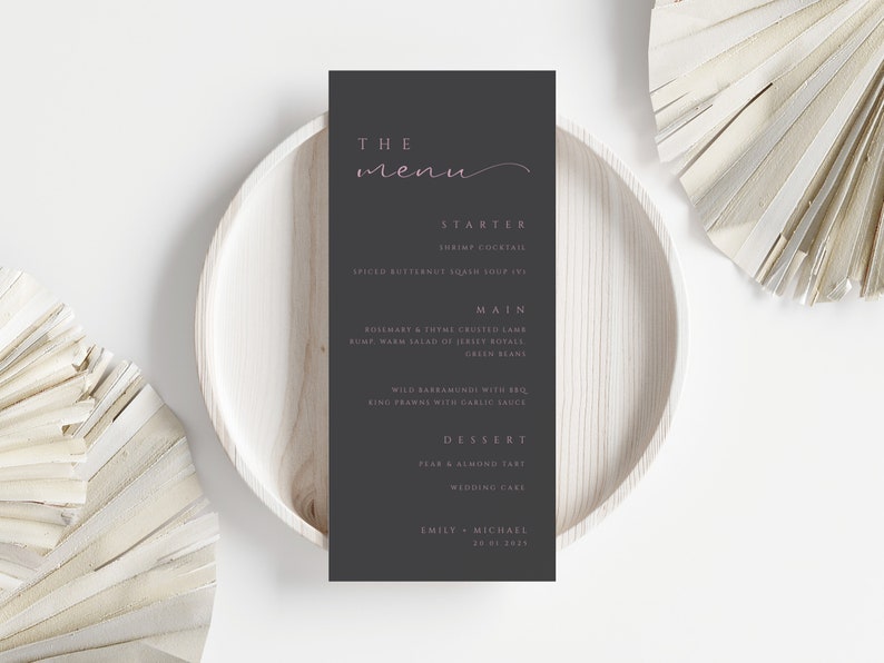 Minimalistic Menu Template, Modern Dinner Menu, Grey & Blush Pink ...