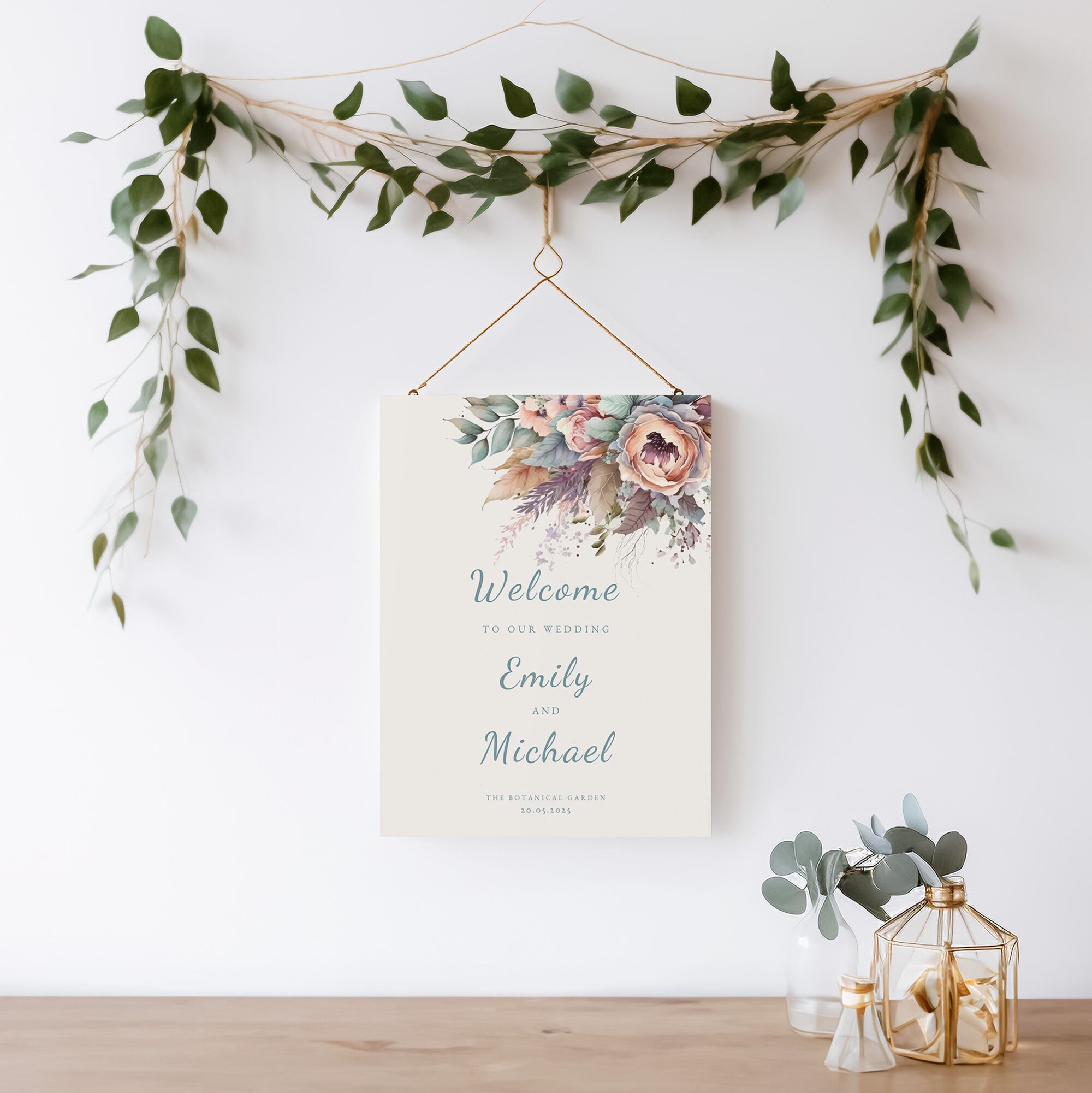 Boho Wedding Welcome Sign, Greenery Printable Custom Wedding Sign ...