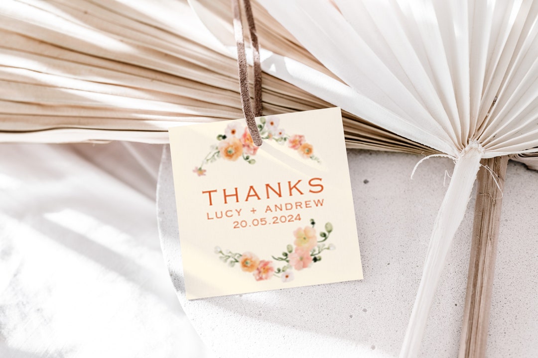 Peach Fuzz Wedding Thank You Tags, Wedding Gift Tag, Floral Wedding ...