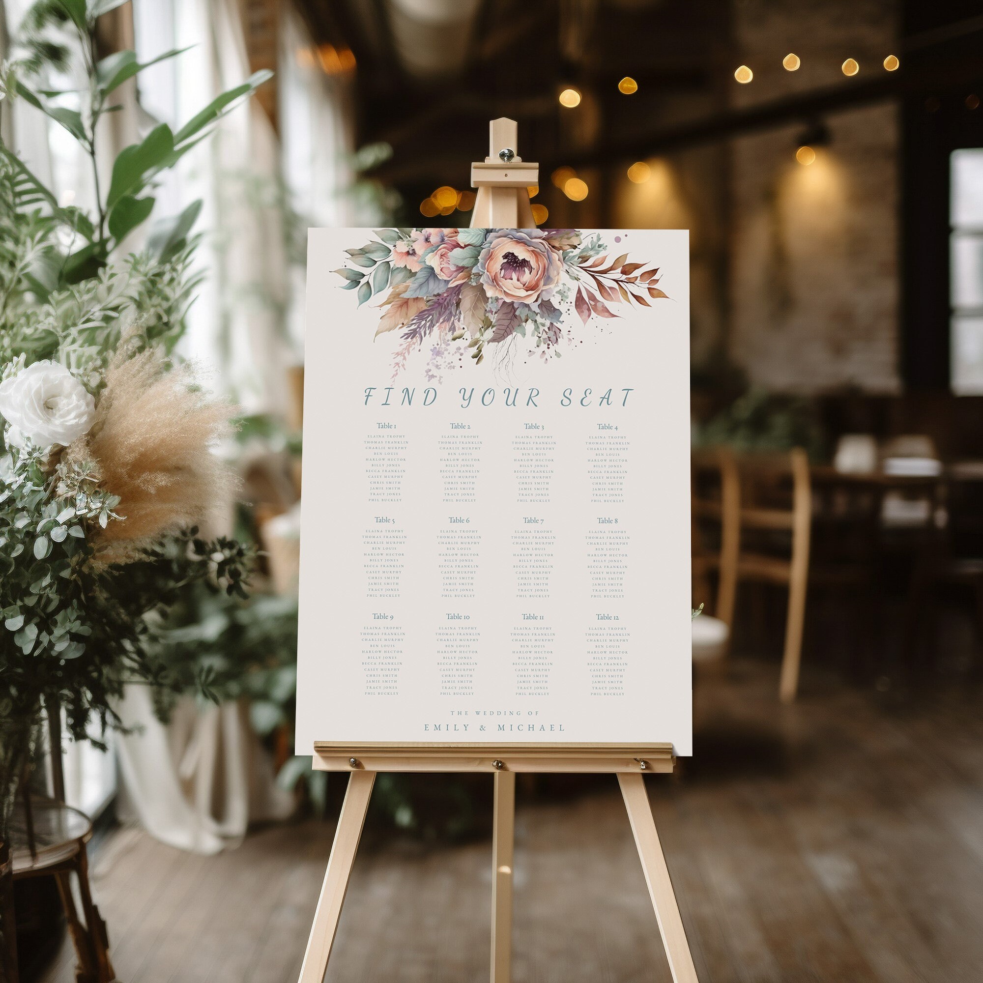 Table Seating Chart Template Boho, Wedding Seating Chart, Boho Seating ...