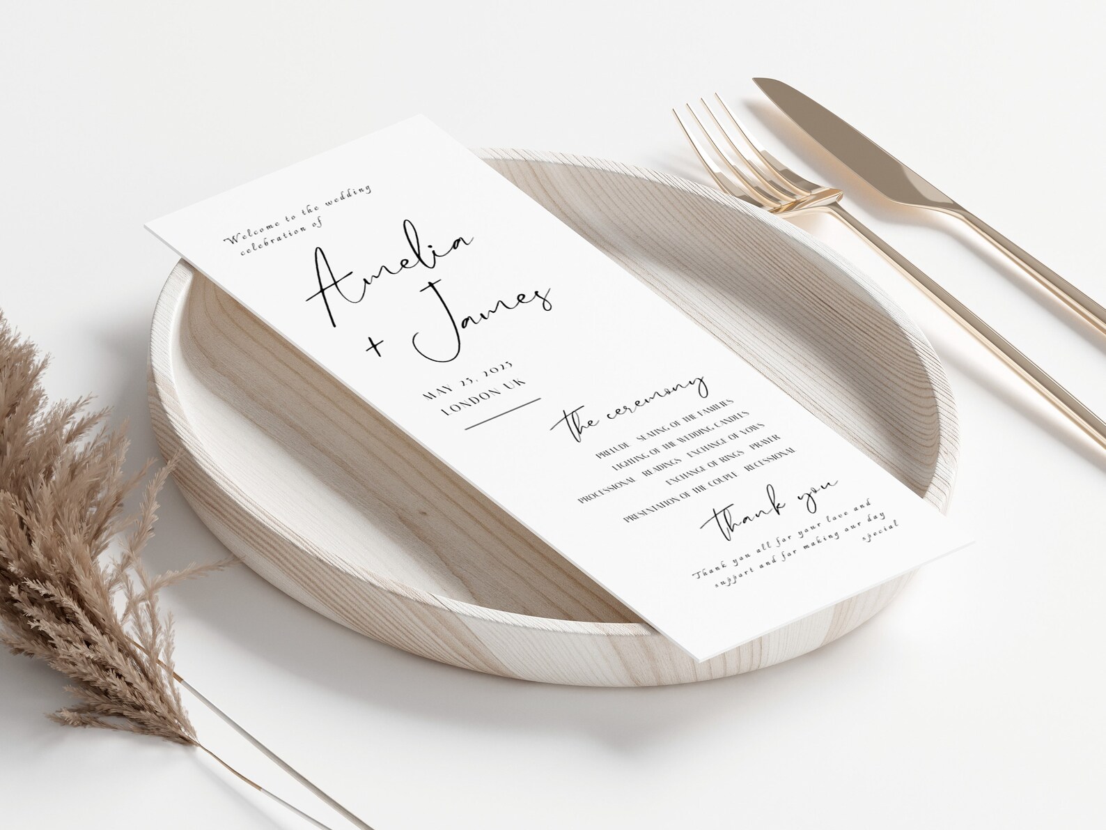 Wedding Program Narrow, Modern Wedding Program, Templett Instant ...