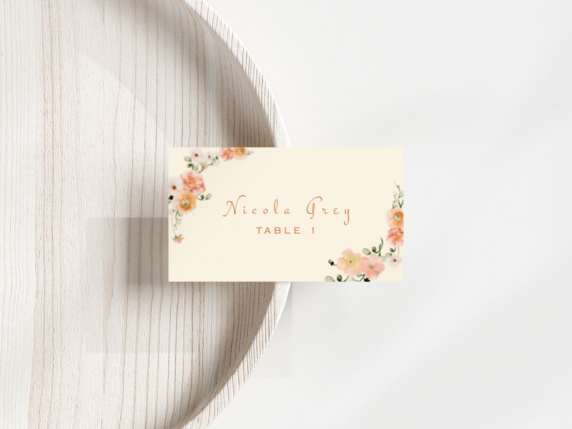 Peach Fuzz Editable Place Card Template, Wedding Place Cards Template ...
