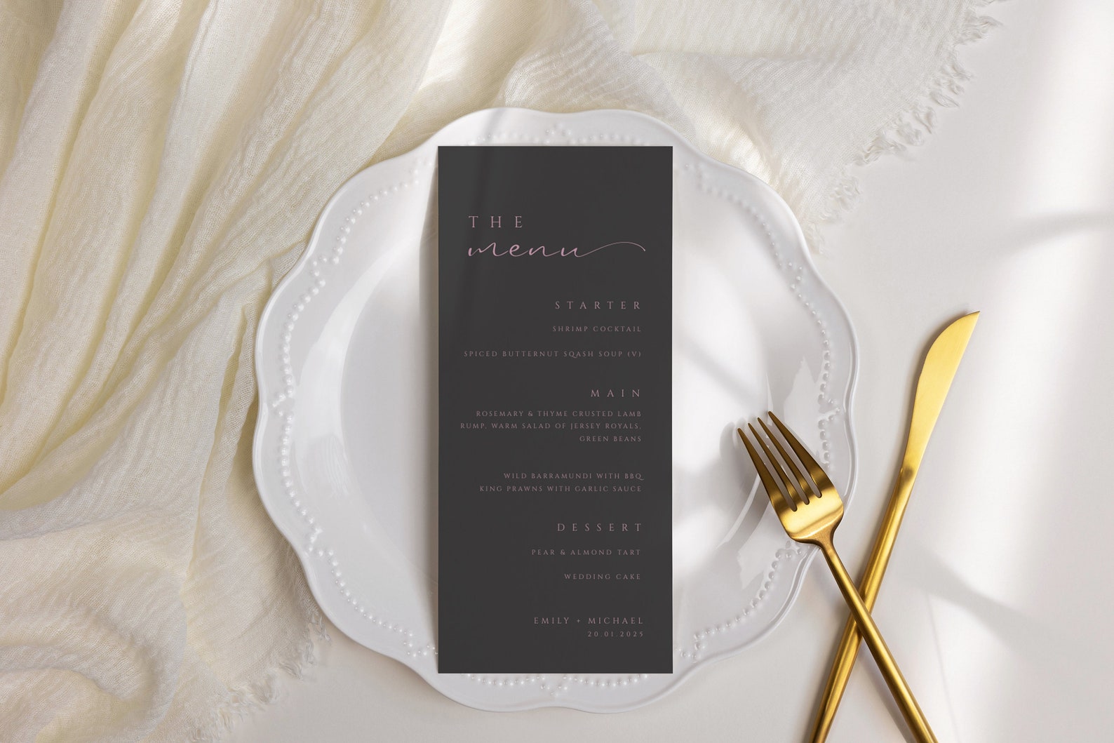 Minimalistic Menu Template, Modern Dinner Menu, Grey & Blush Pink ...