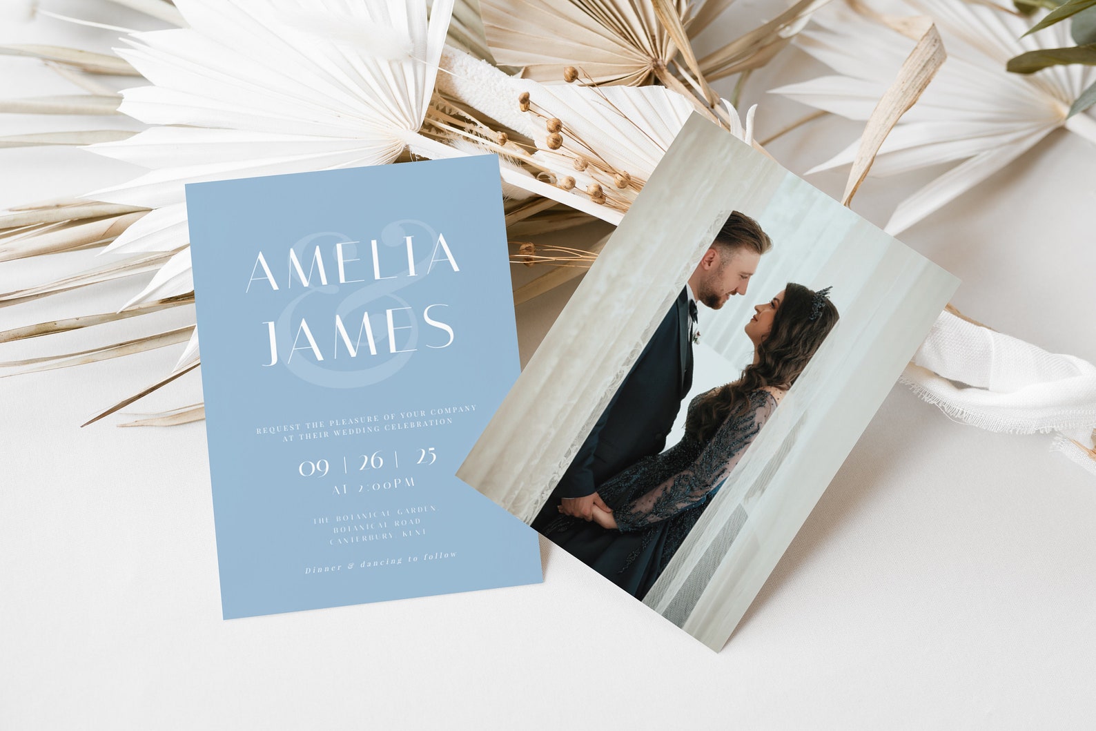 Dusty Blue Wedding Invitation Set, Minimalistic Monogram Wedding ...