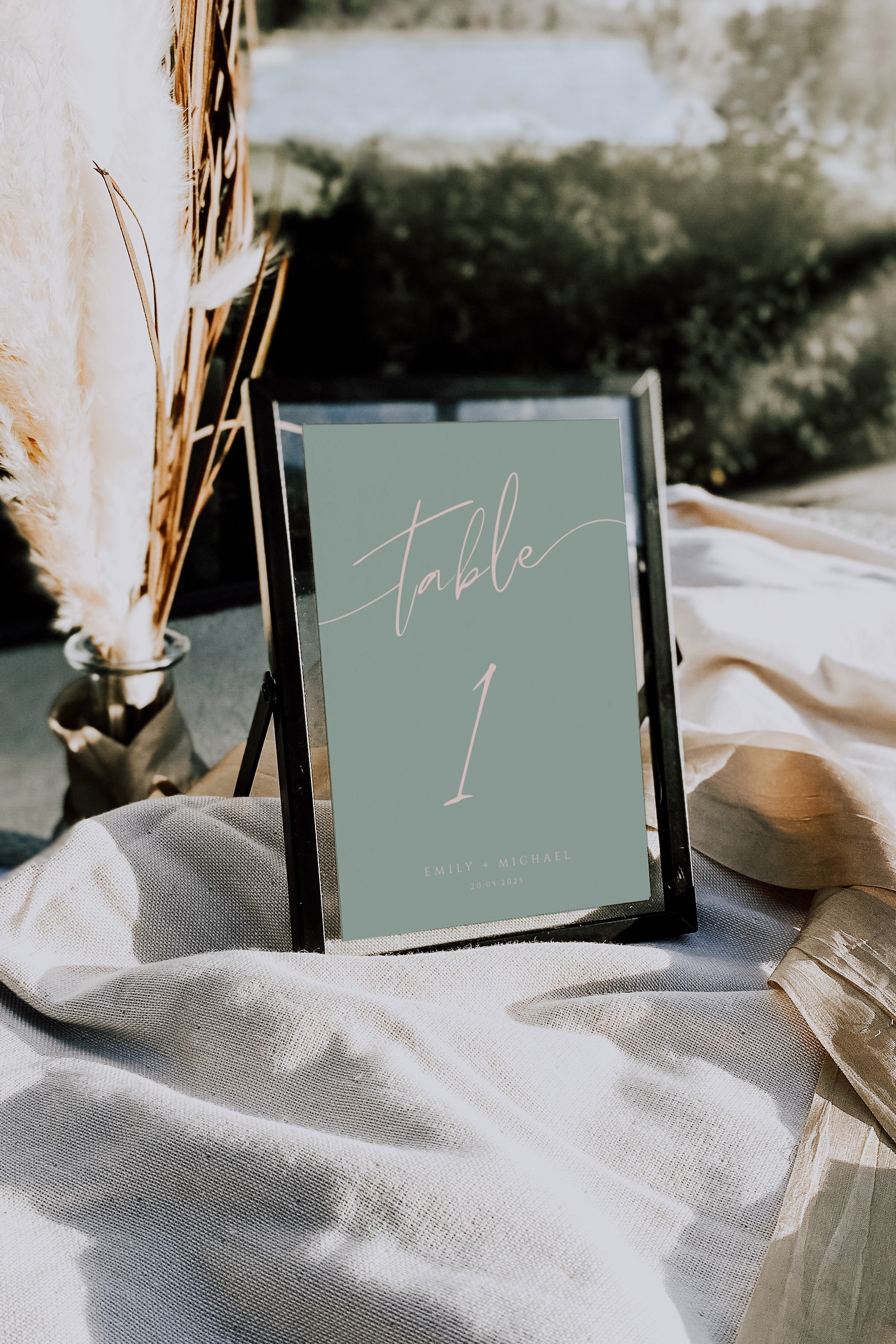 Minimalist Sage Green Wedding Table Number Sign, Sage Wedding Table ...
