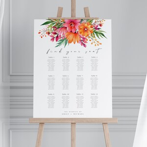 Tropical Seating Chart Template, Tropical Wedding Sign, Printable ...
