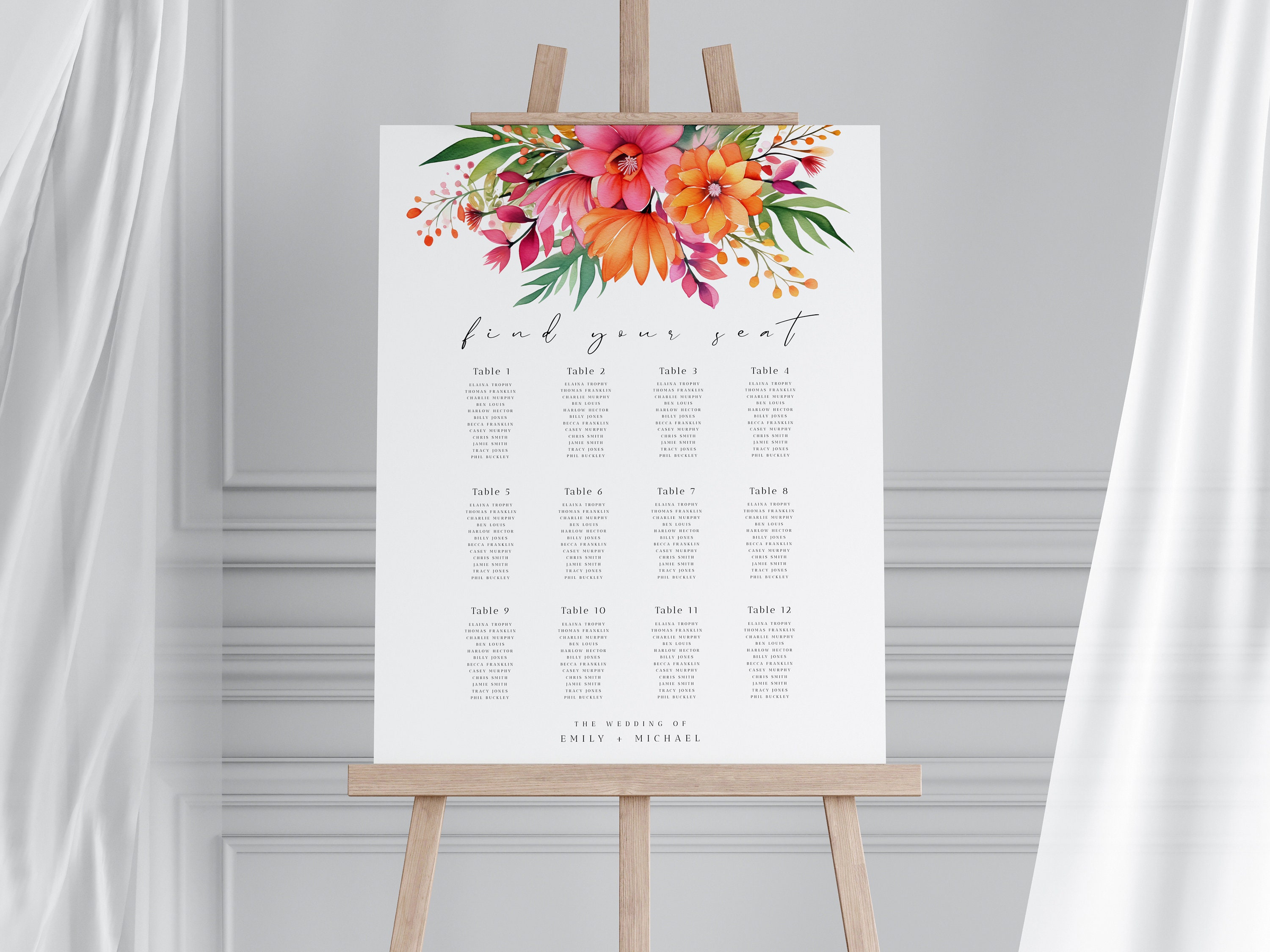Tropical Seating Chart Template, Tropical Wedding Sign, Printable ...