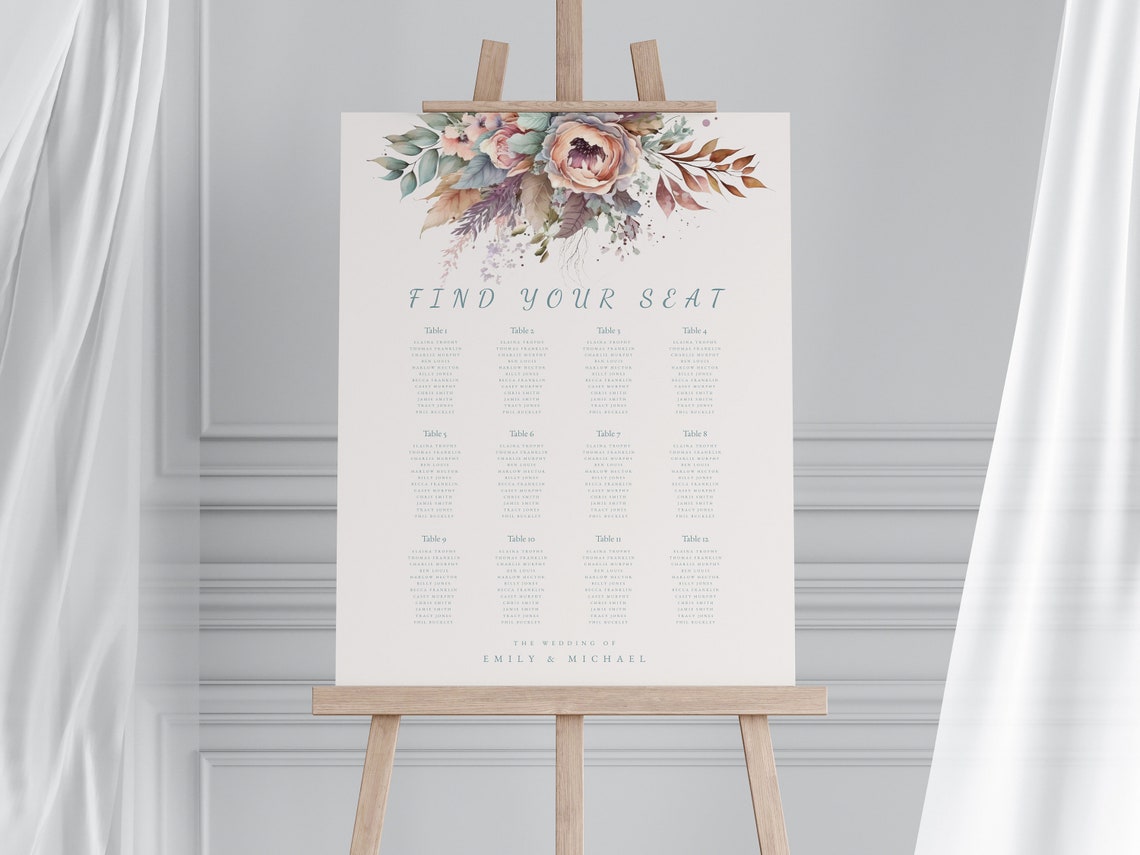 Table Seating Chart Template Boho, Wedding Seating Chart, Boho Seating ...