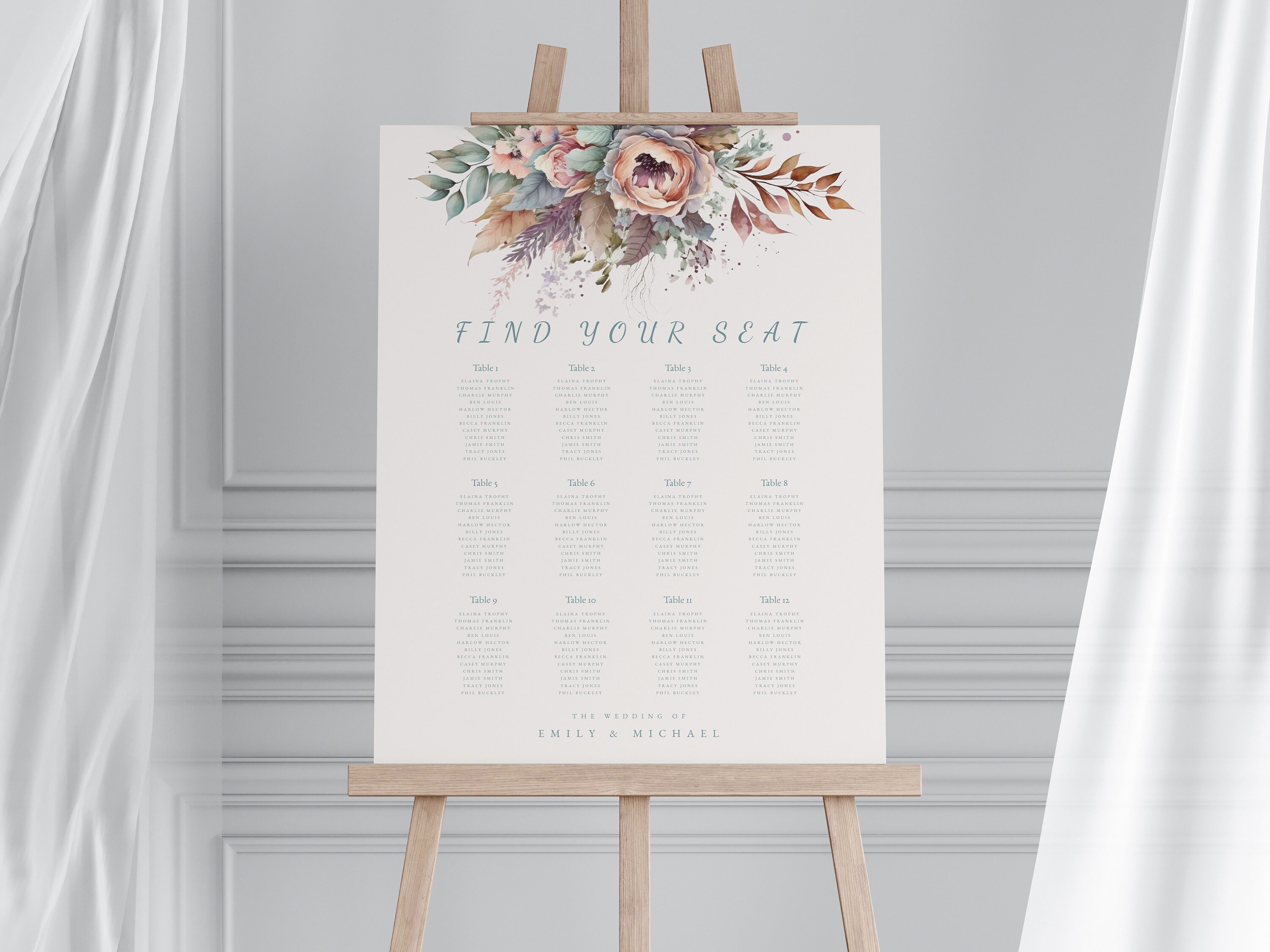 Table Seating Chart Template Boho, Wedding Seating Chart, Boho Seating ...