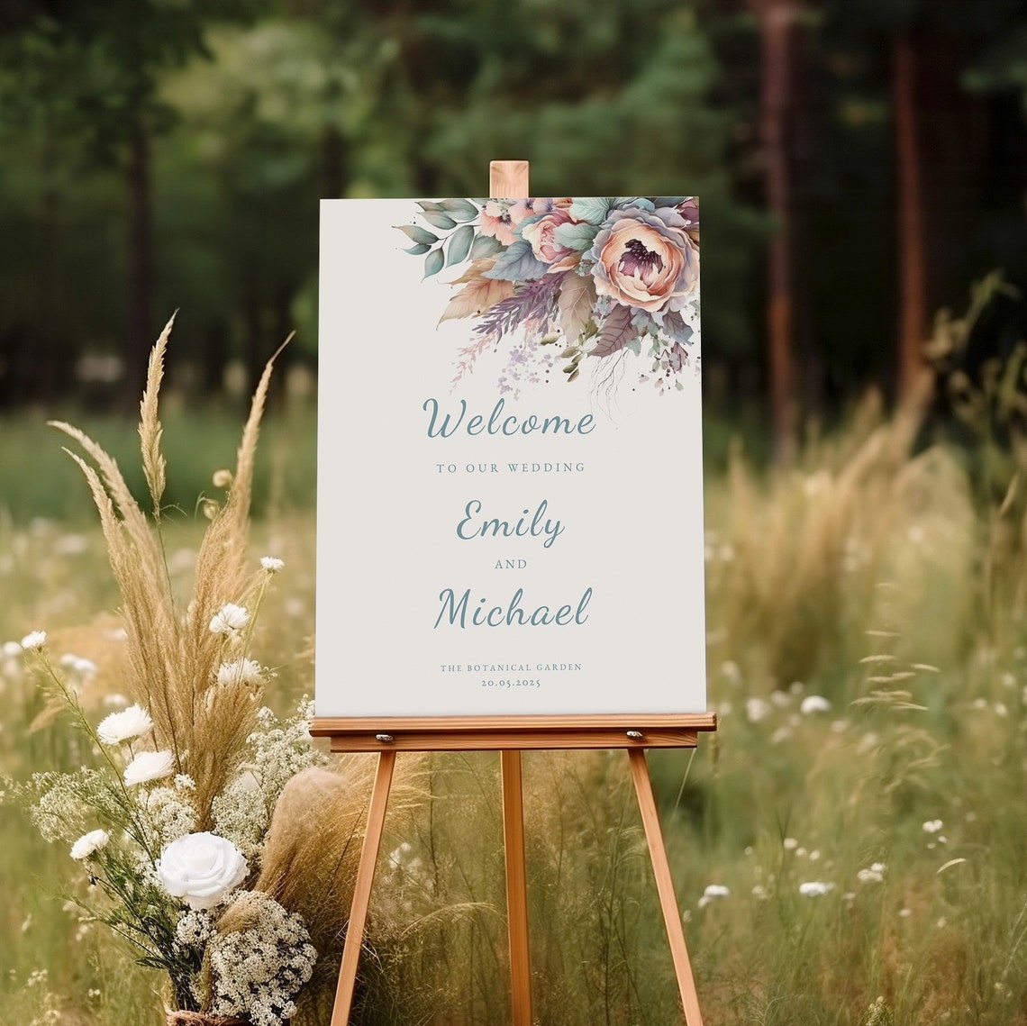 Boho Wedding Welcome Sign, Greenery Printable Custom Wedding Sign ...