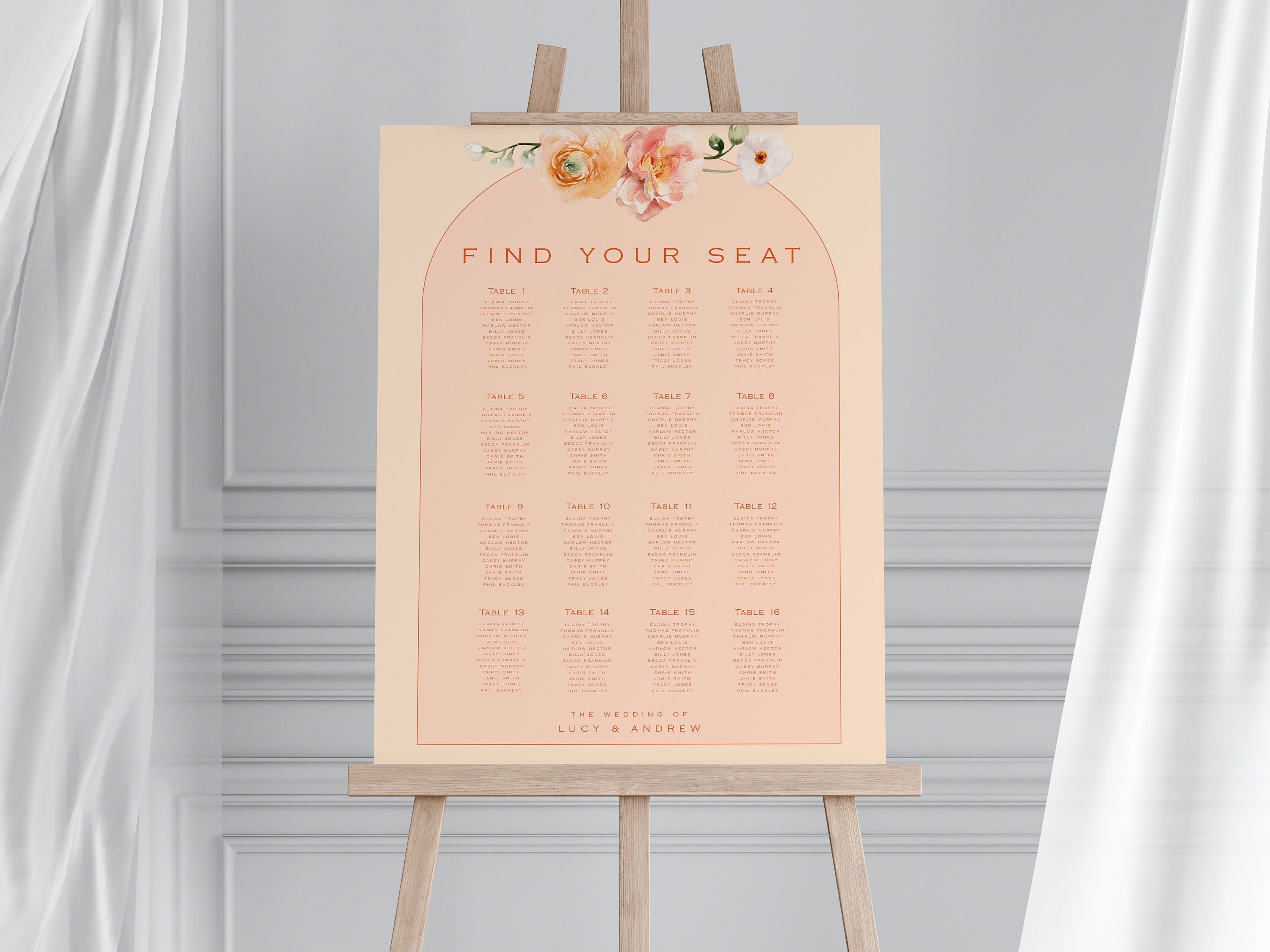 Peach Fuzz Wedding Seating Chart, Peach Floral Wedding Table Plan ...