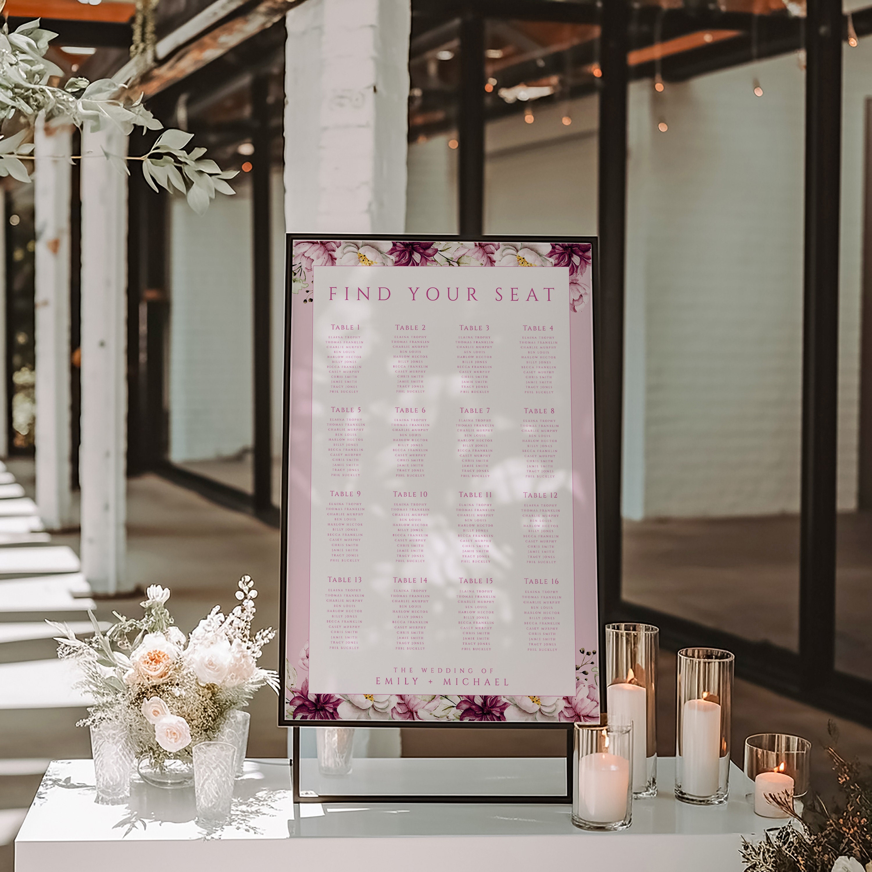 Burgundy and Blush Pink Seating Chart, Wedding Seating Chart, Burgundy ...