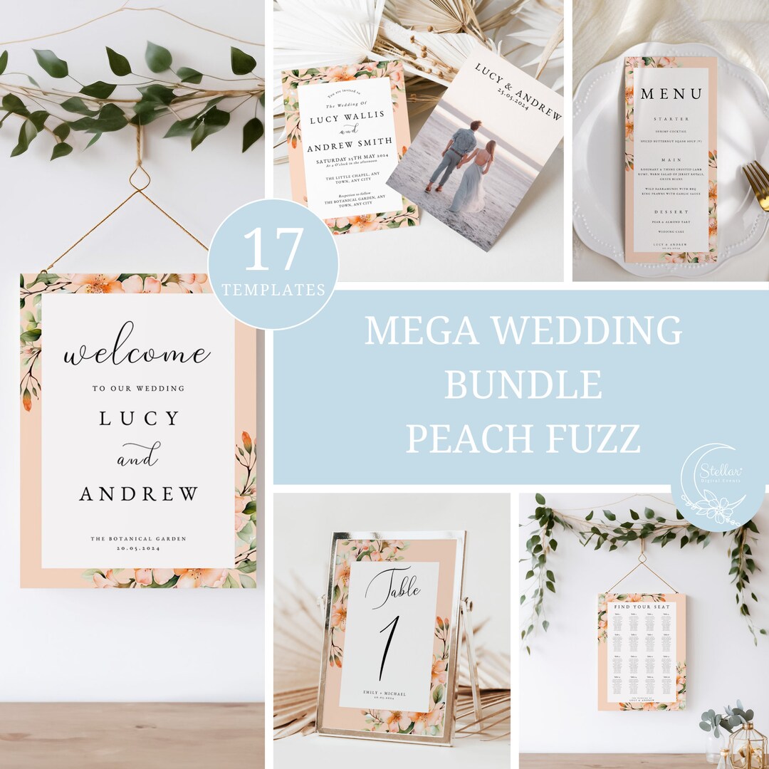 Peach Fuzz Wedding Bundle, Wedding Stationery Templates, Wedding ...