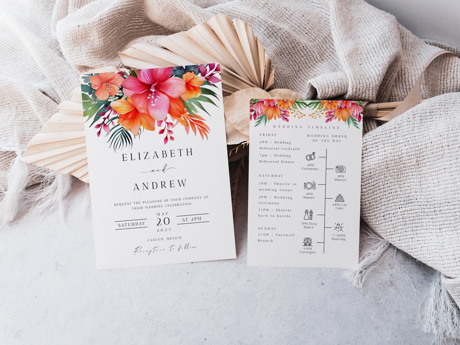 Tropical Wedding Invitation Set, Beach Wedding, Destination Wedding ...