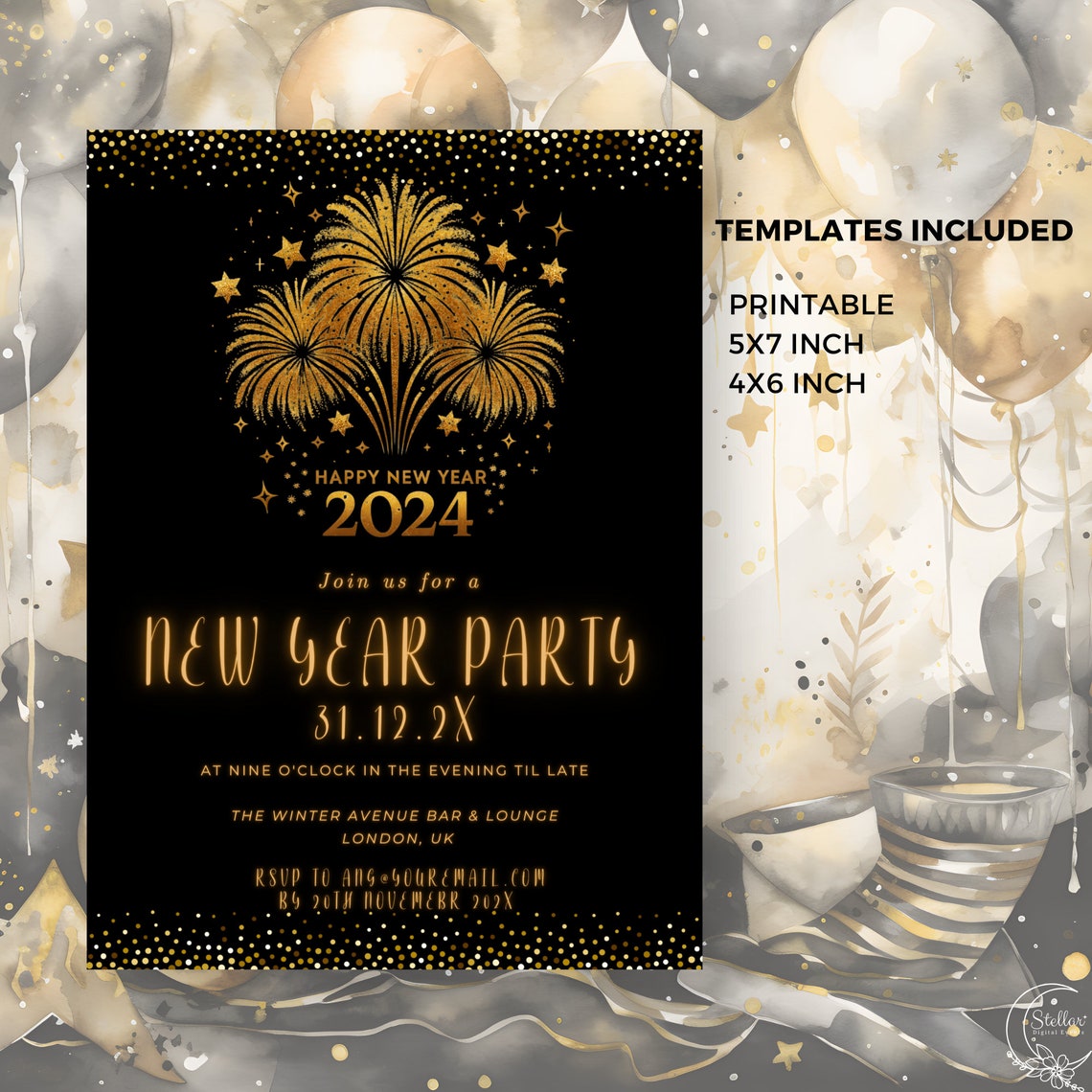 Digital 2024 Editable NYE Template NYE Digital Invite New - Etsy