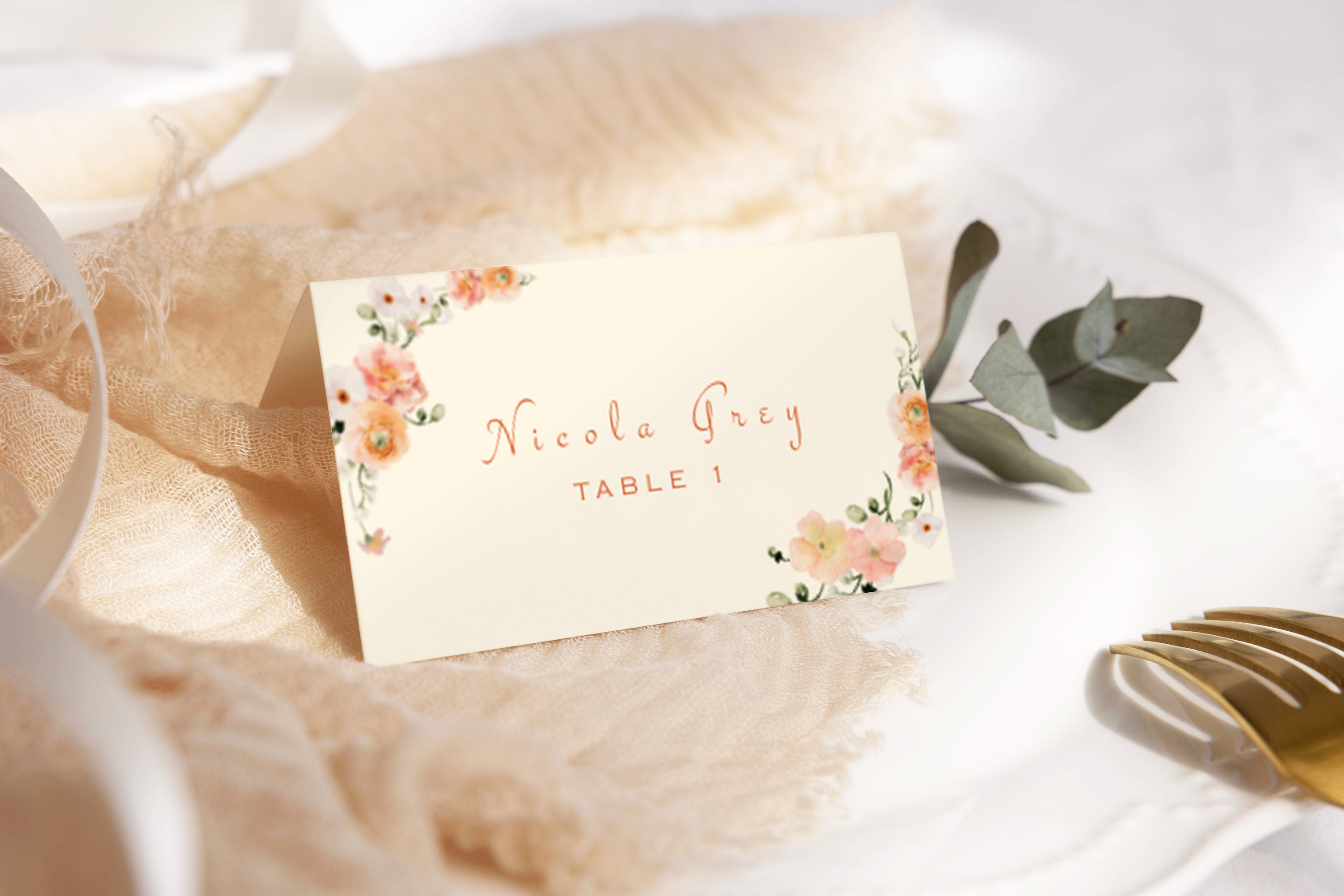 Peach Fuzz Editable Place Card Template, Wedding Place Cards Template ...