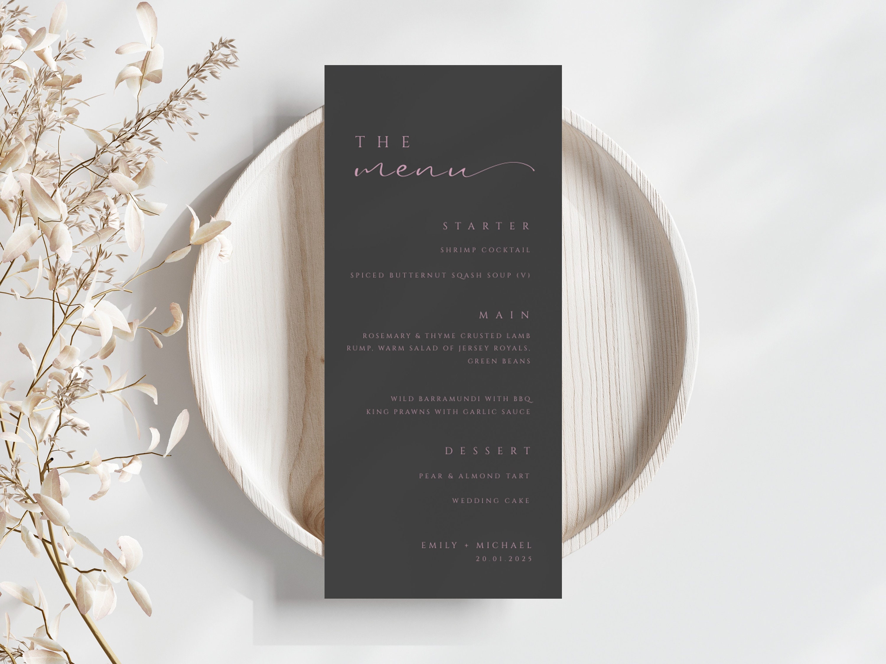 Minimalistic Menu Template, Modern Dinner Menu, Grey & Blush Pink ...