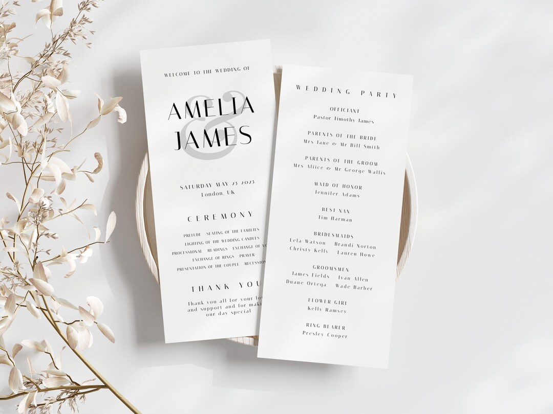 Wedding Program Template, Event Program, Wedding Program Narrow ...