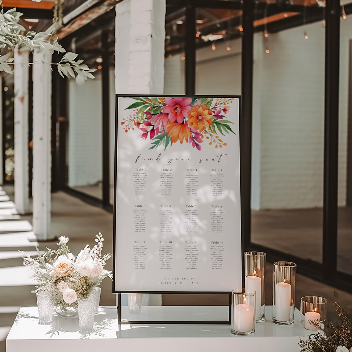Tropical Seating Chart Template, Tropical Wedding Sign, Printable ...