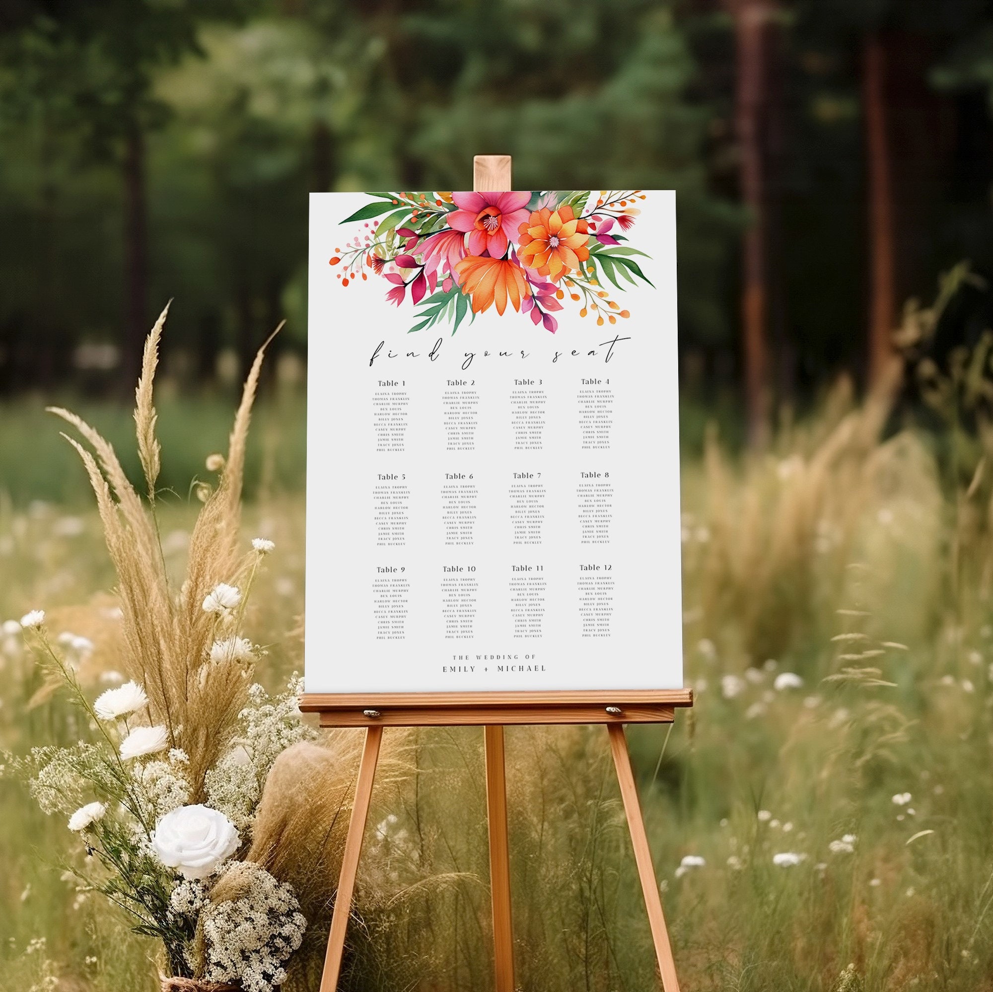 Tropical Seating Chart Template, Tropical Wedding Sign, Printable ...